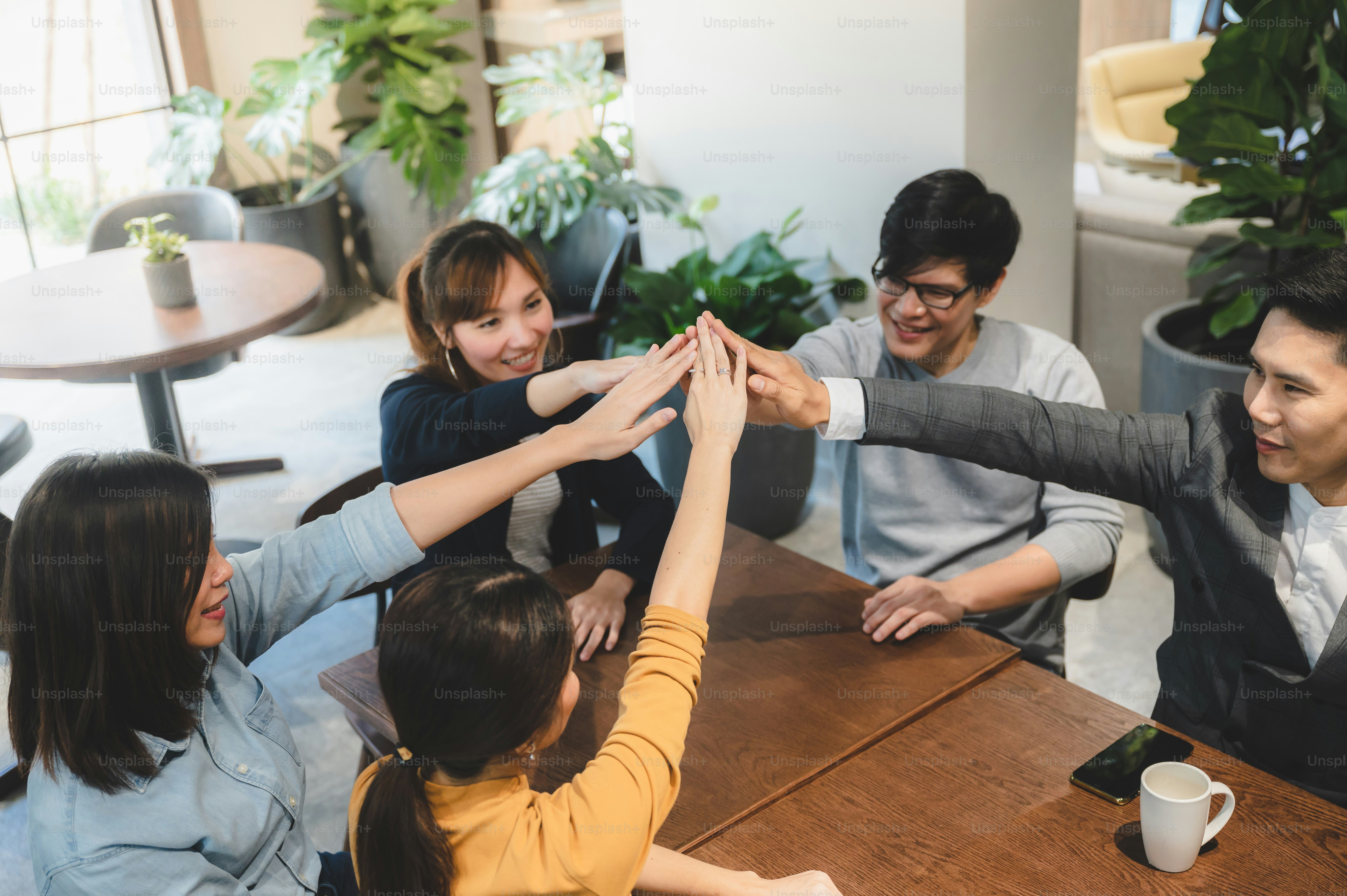 Businessperson partner team, brainstorming and handshake with ...