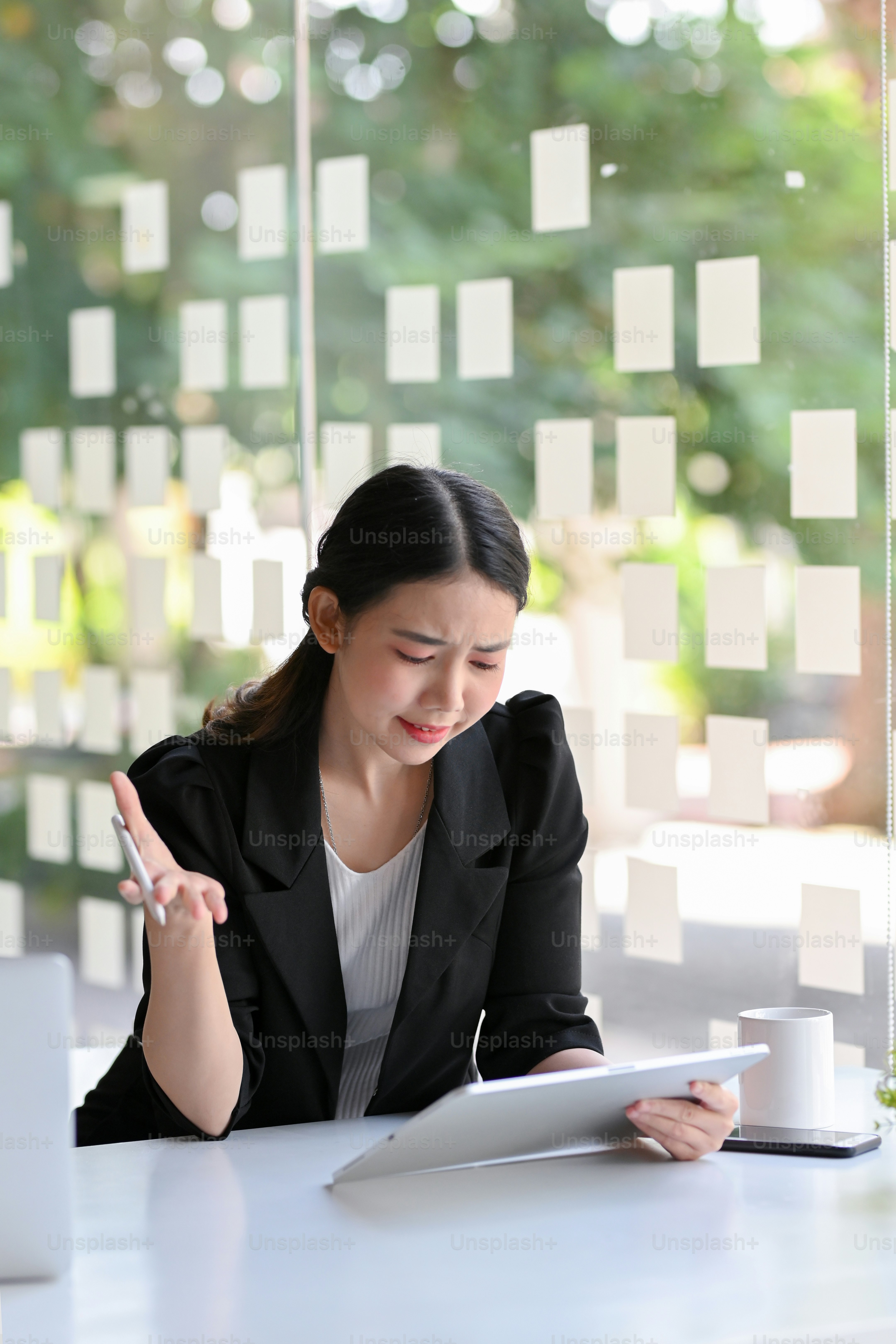 Businesswoman feeling upset and unsatisfied with the project result ...