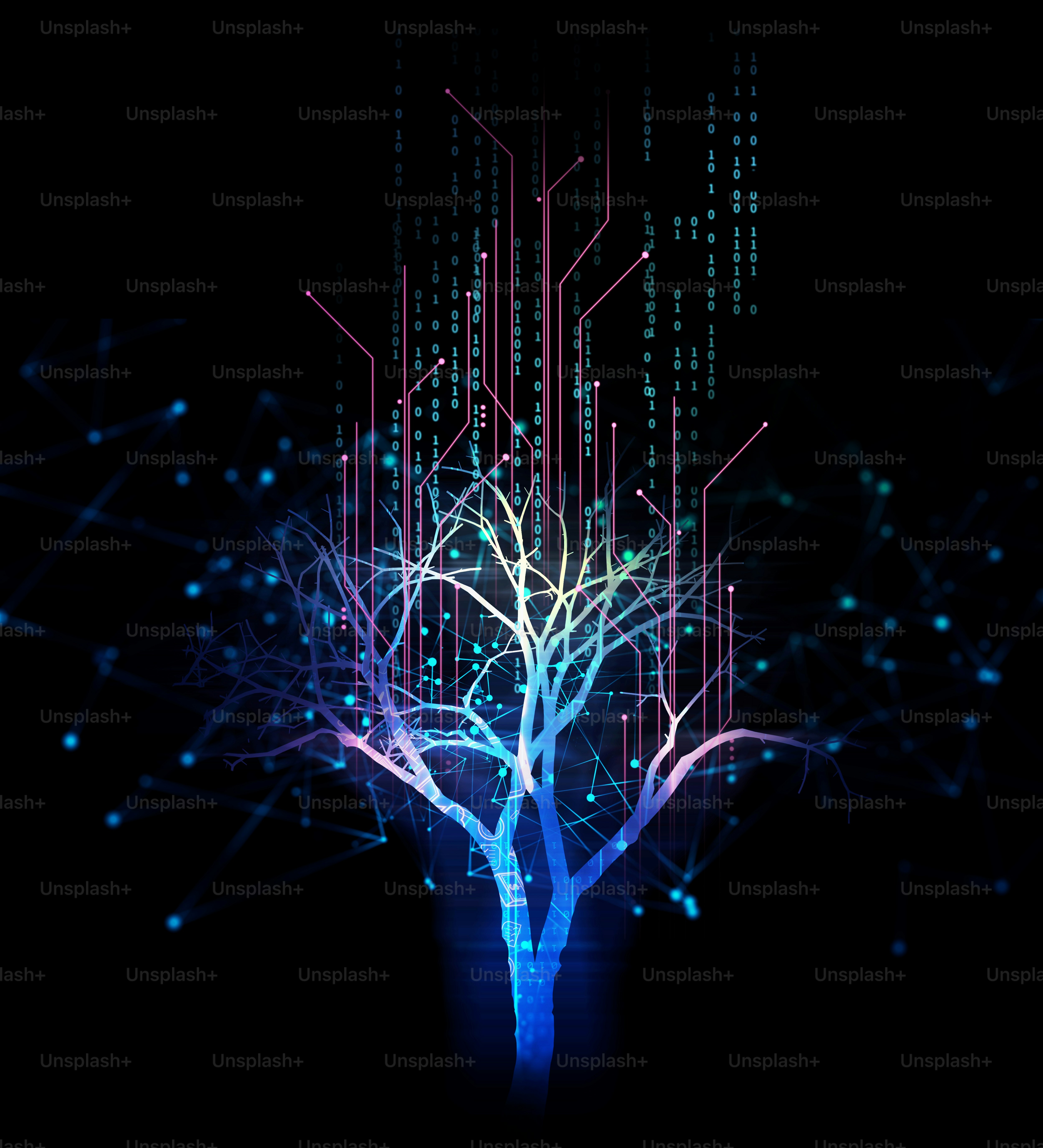 Digital tree on technology background represent growth of modern age ...