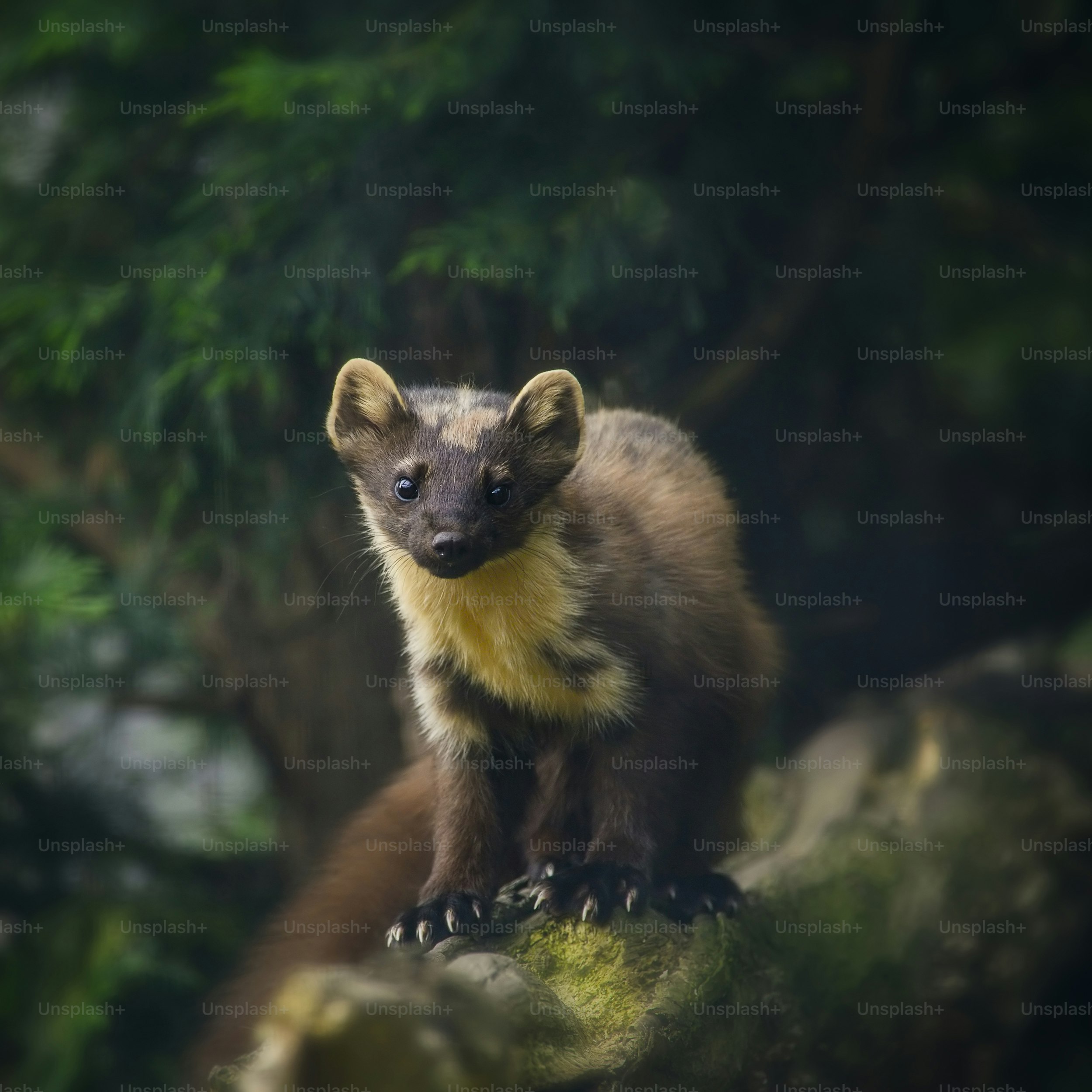 Beautiful pine martin martes martes on branch in tree photo – Weasel ...