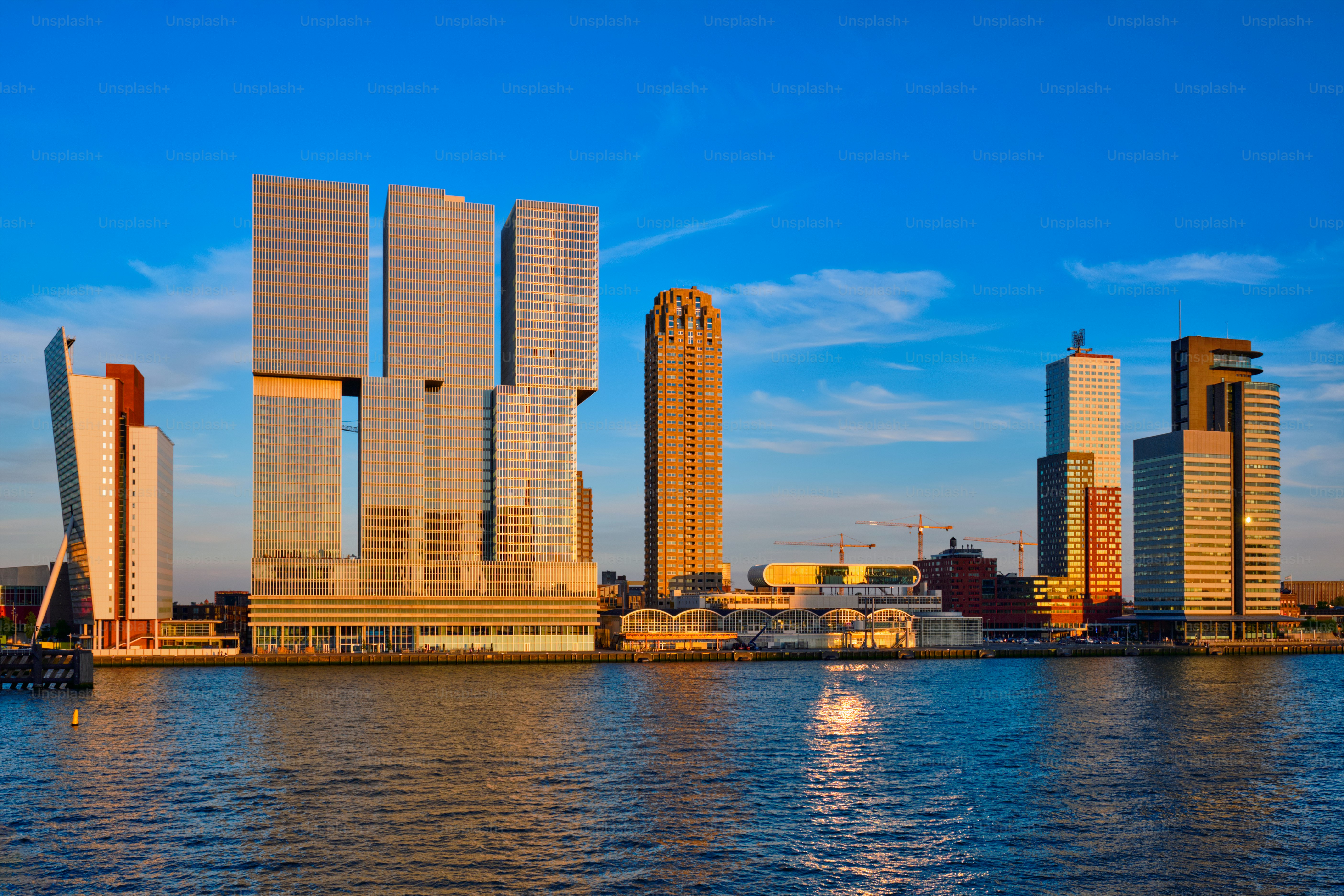 Rotterdam cityscape over Nieuwe Maas river on sunset. Netherlands photo ...