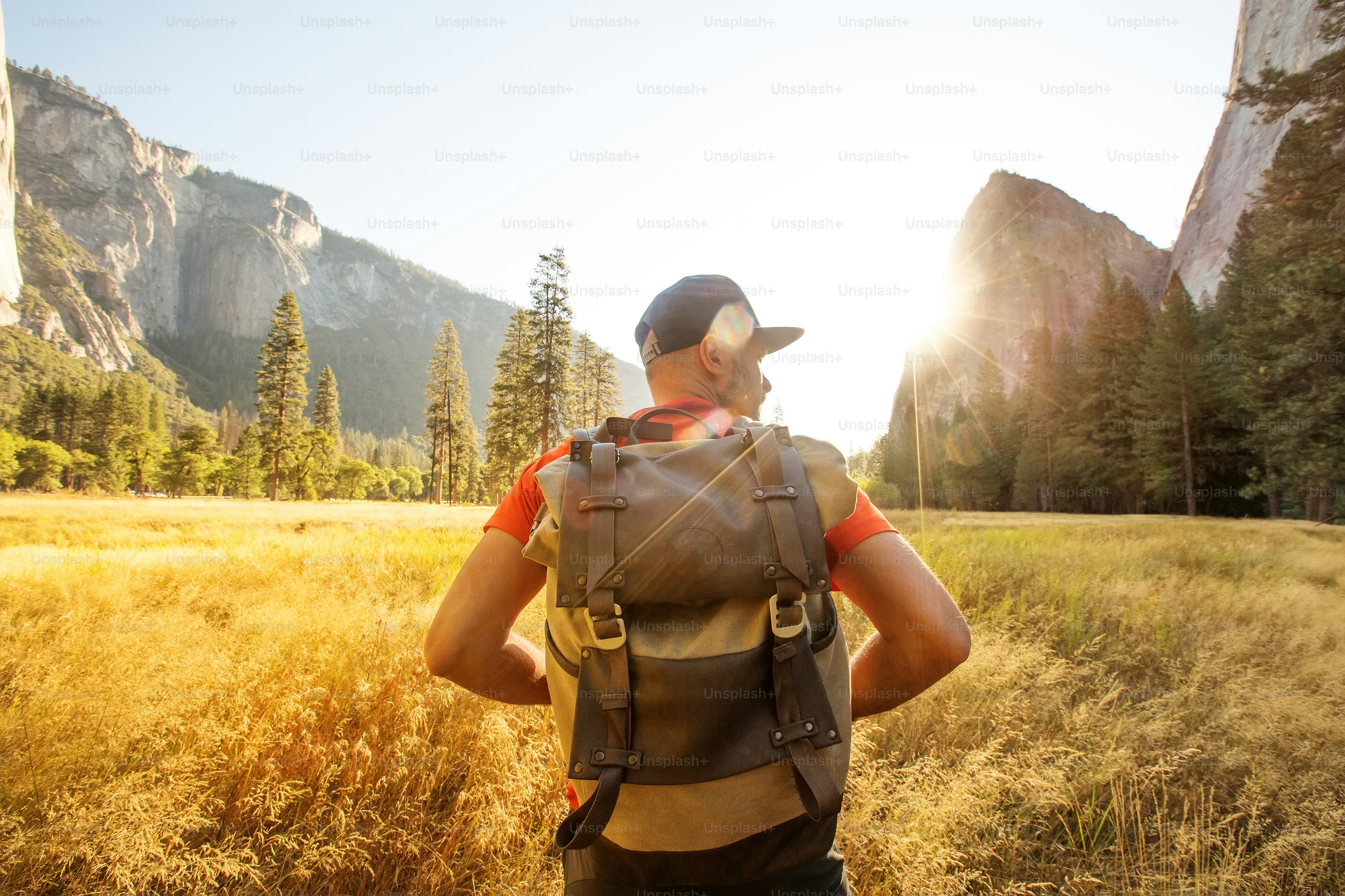 Hiker visit Yosemite national park in California photo – Outdoors Image ...