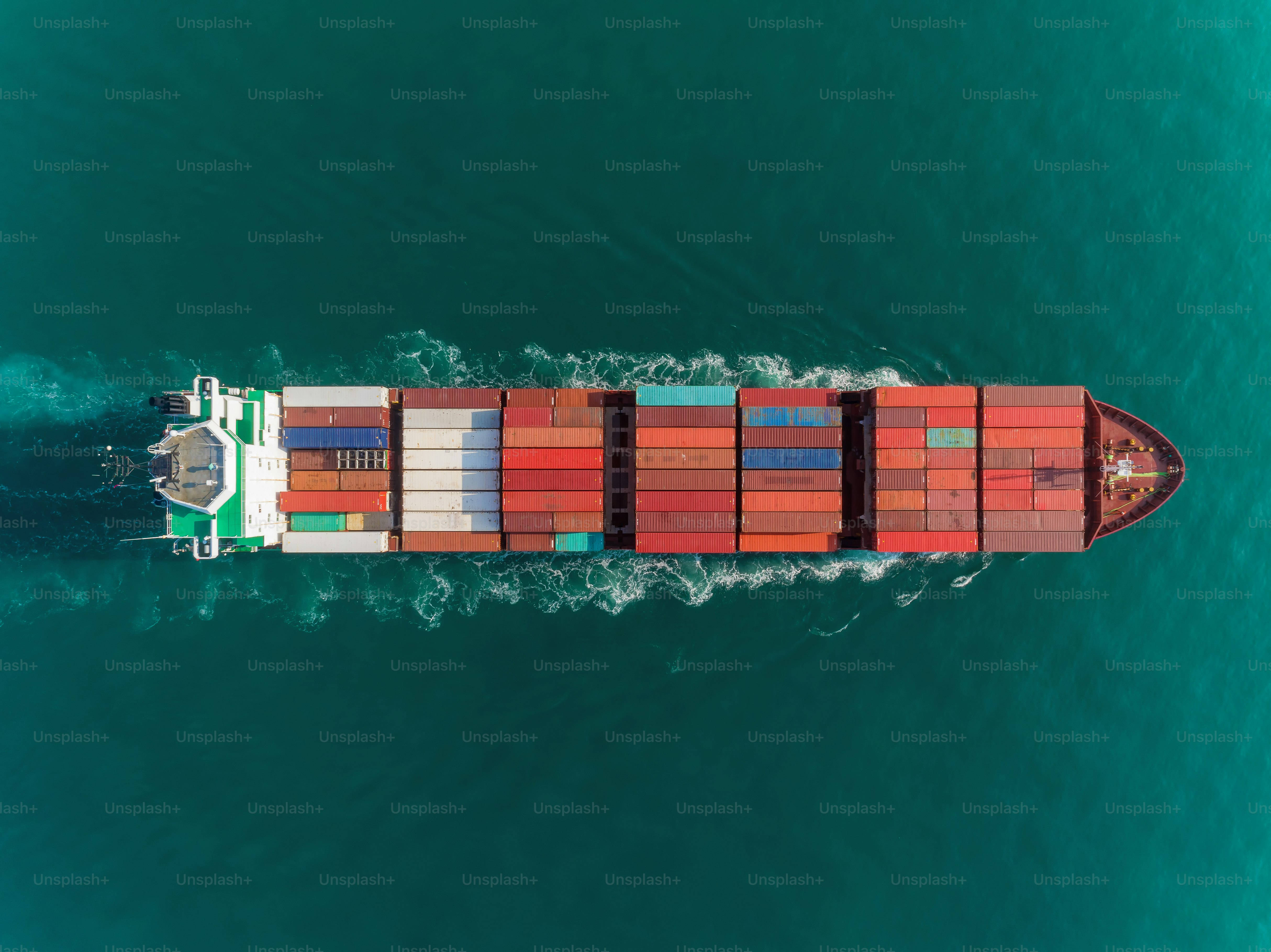 Aerial top view container ship full load container top speed for ...