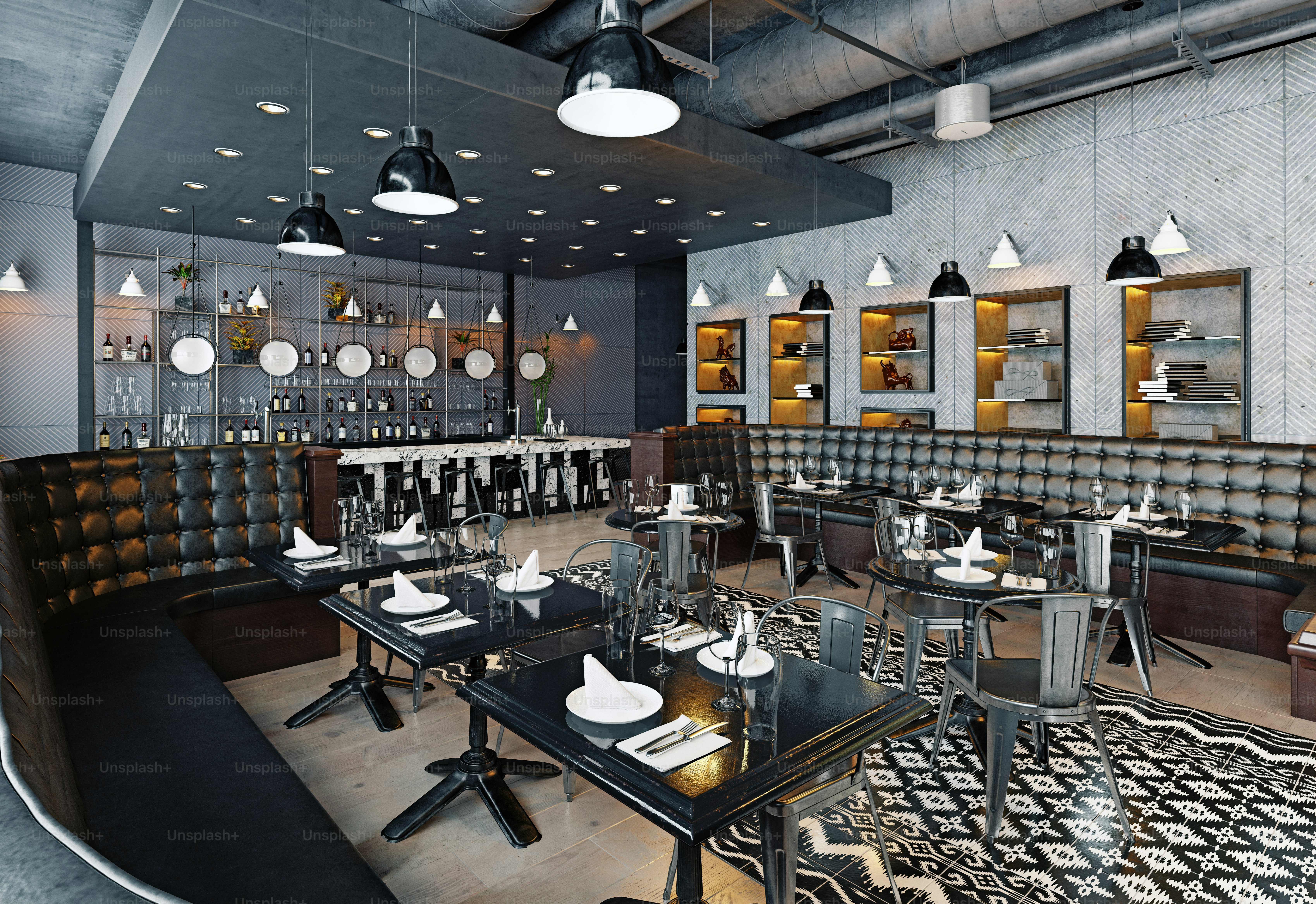 Modern restaurant interior design. 3d rendering concept photo ...