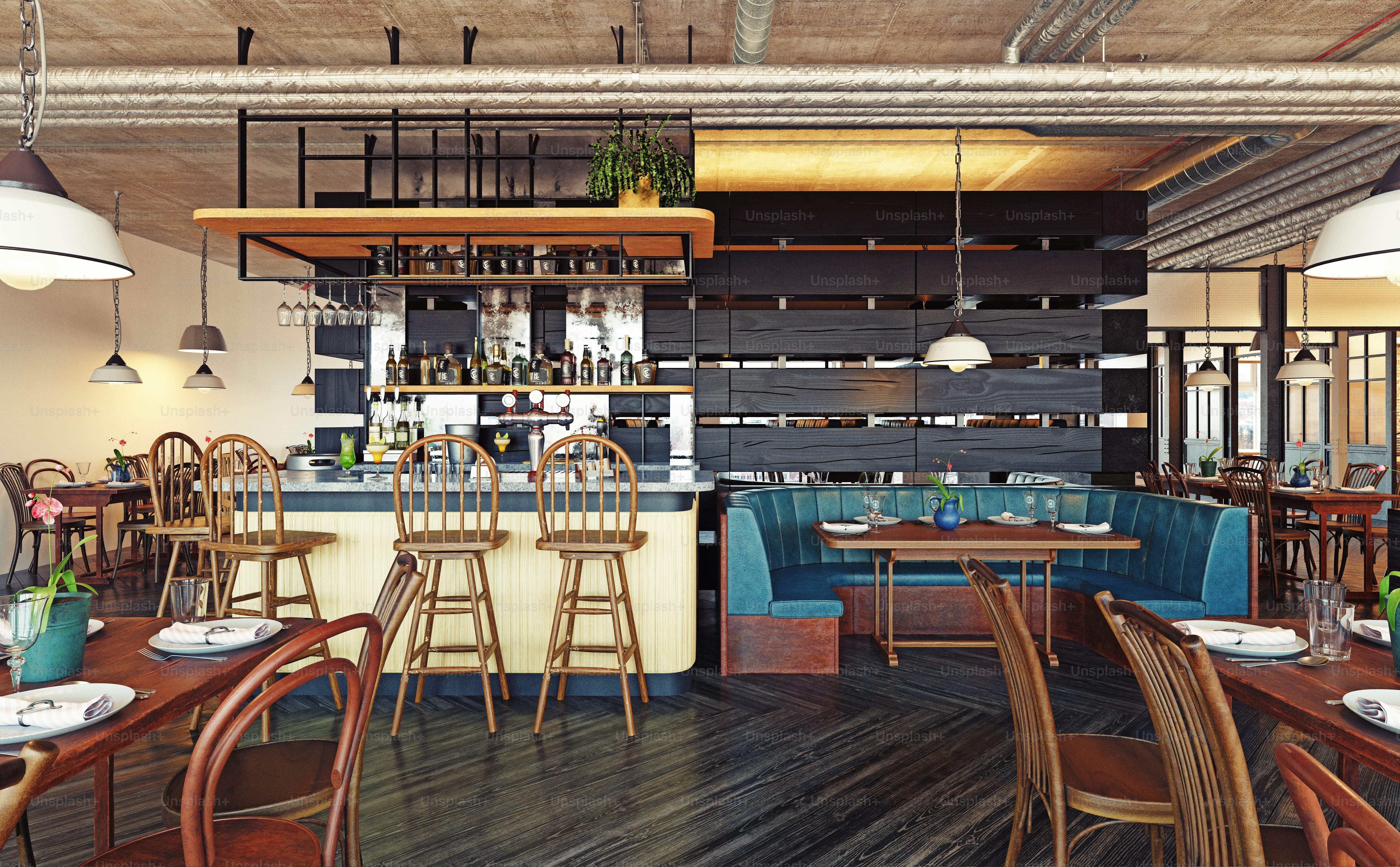 Foto Diseño interior de restaurantes modernos. Concepto de renderizado ...