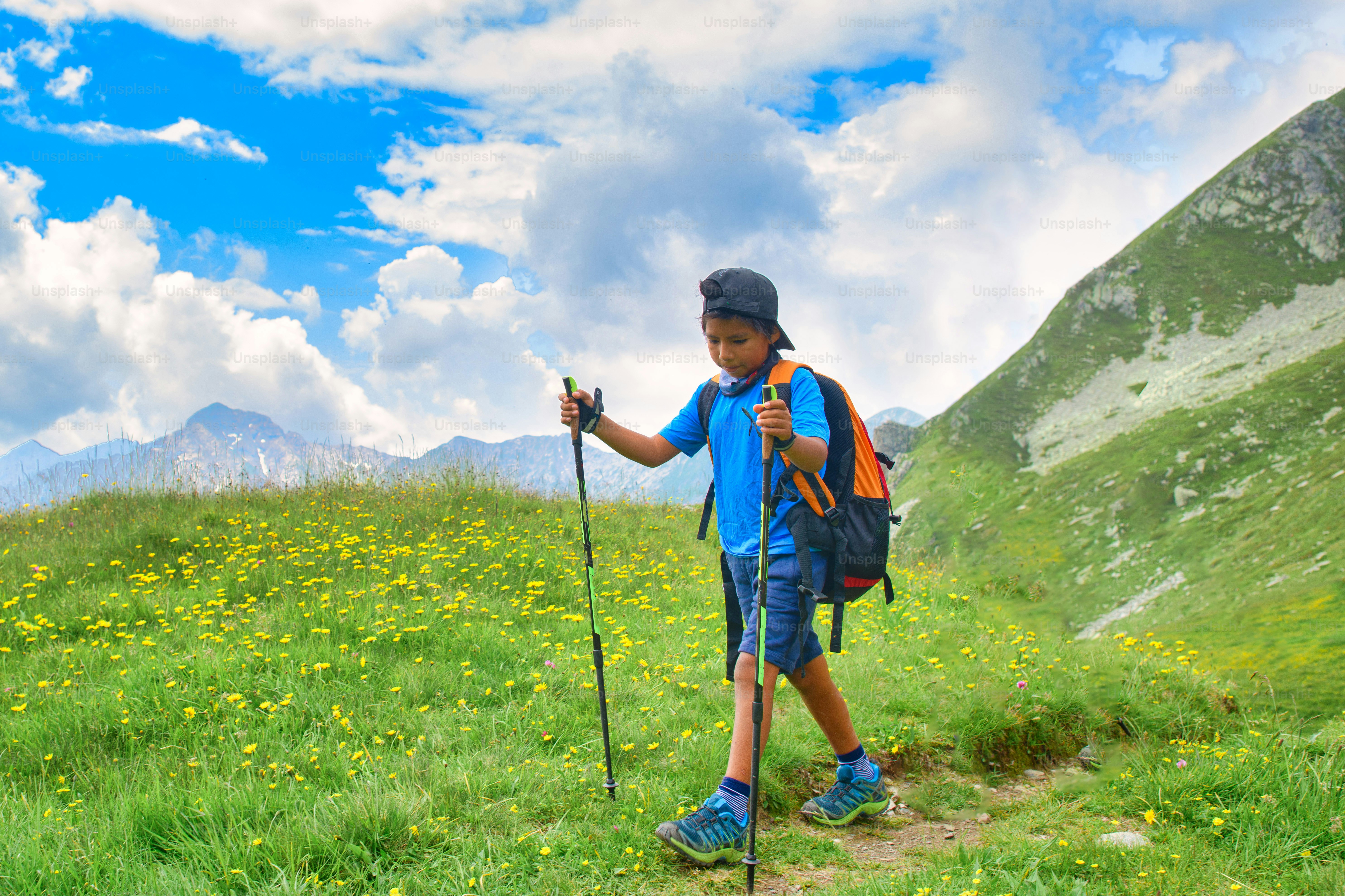 Woman with child during alpine trekking in summer photo – One person ...