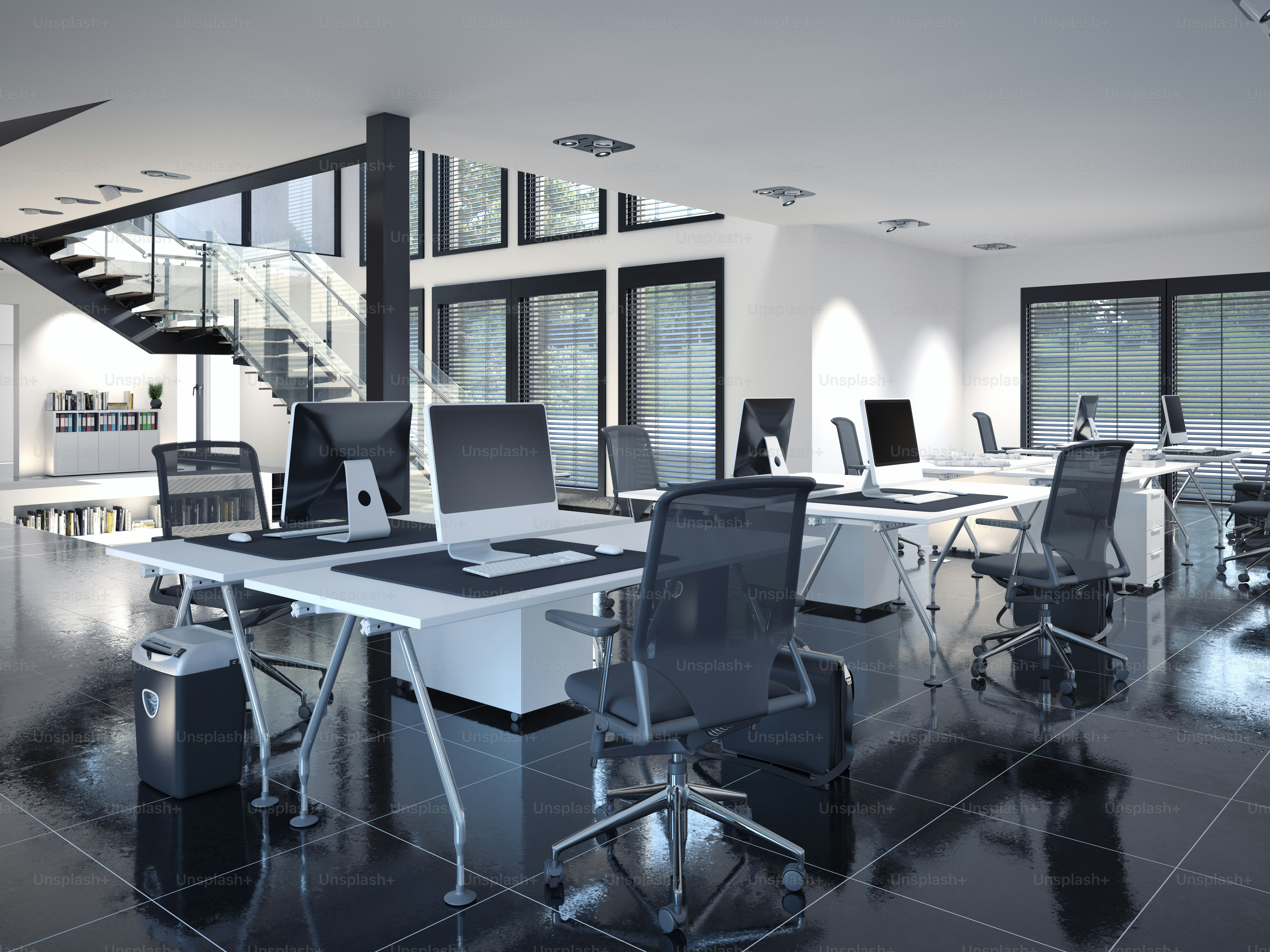 Contemporary loft office interior. 3d rendering design concept photo ...