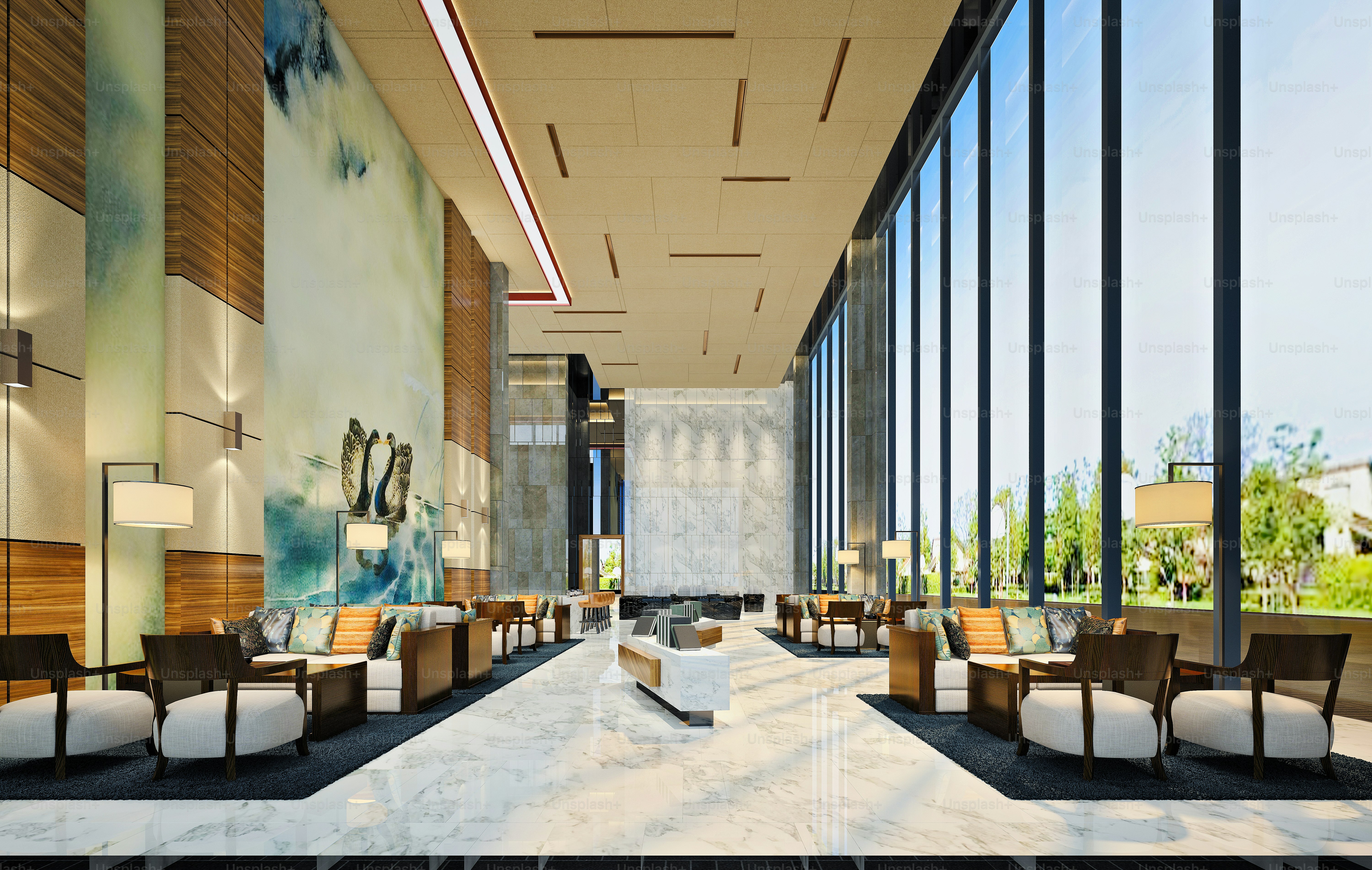 3d render of luxury hotel lobby and reception photo – ホテル Image on Unsplash