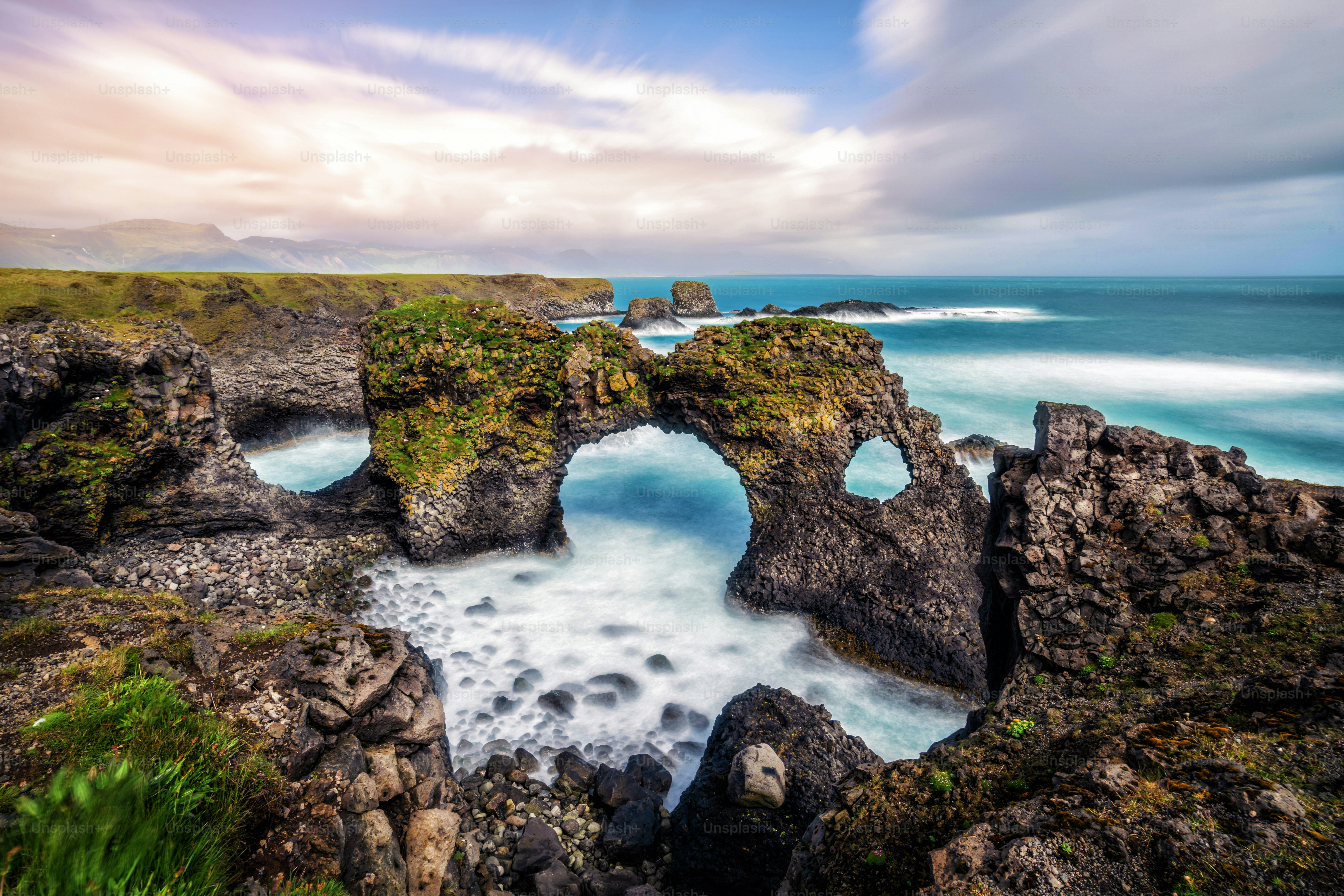 Amazing stone arch Gatklettur basalt rock on Atlantic coast of ...