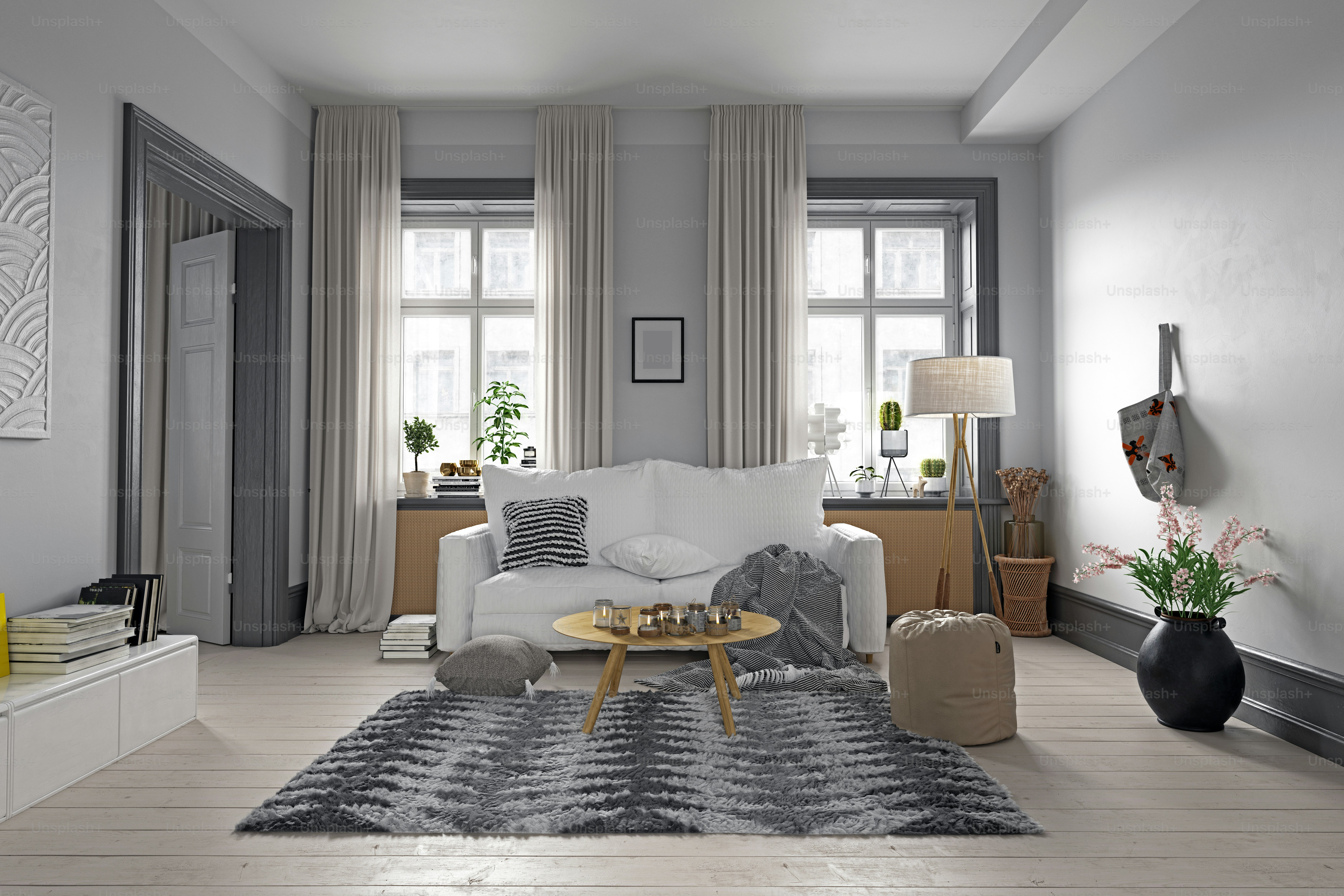 Modern living interior design. 3d concept illustration photo – House ...