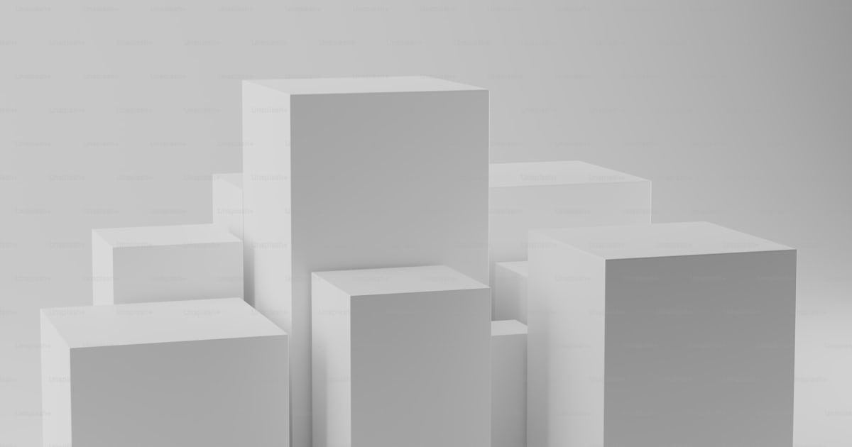 흰색 큐브의 3d 그림입니다 기하학적 사각형 블록 패턴입니다 프레젠테이션 제품을위한 연단 Volumetric