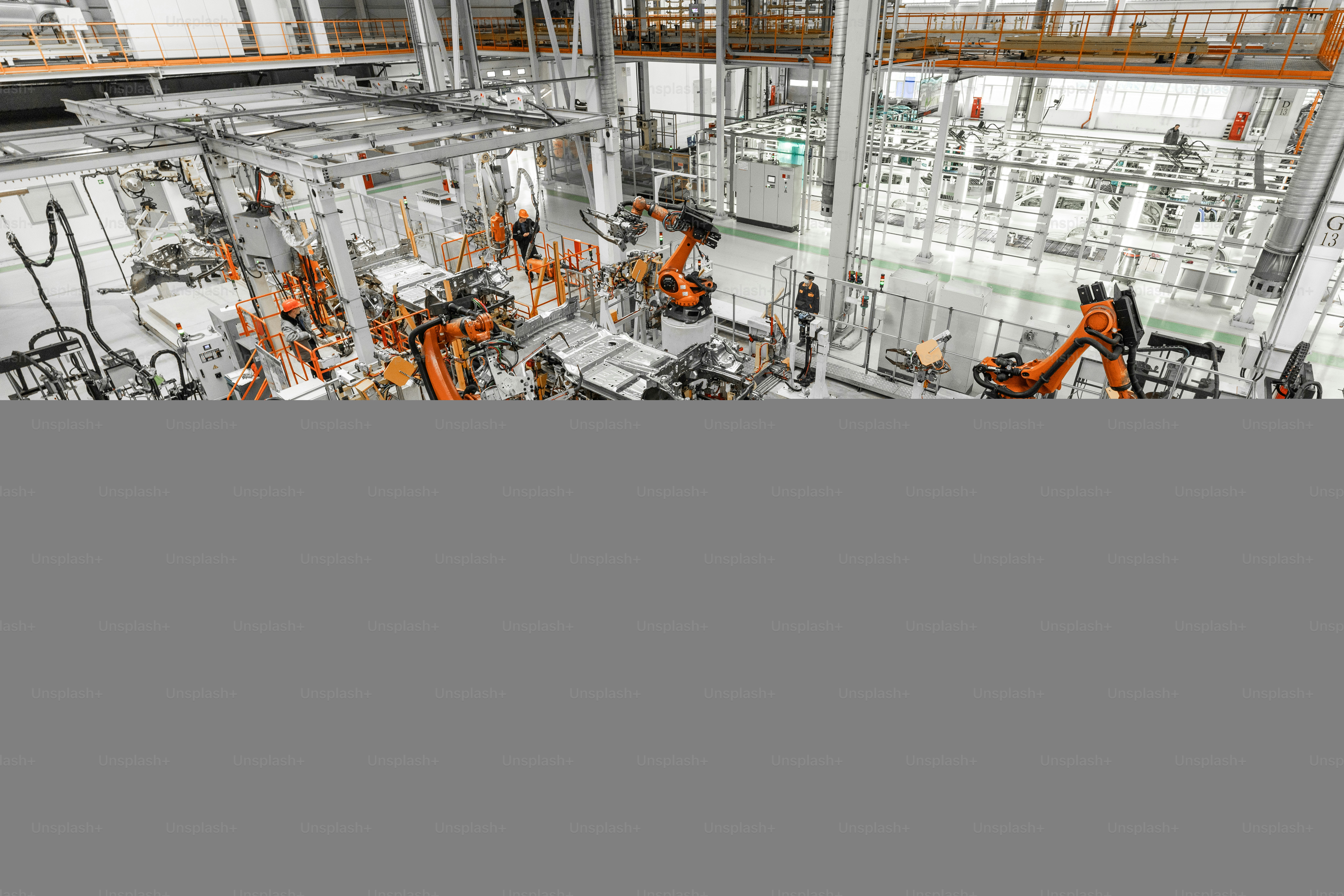 Vertical photo of automobile production line. Modern car assembly plant ...