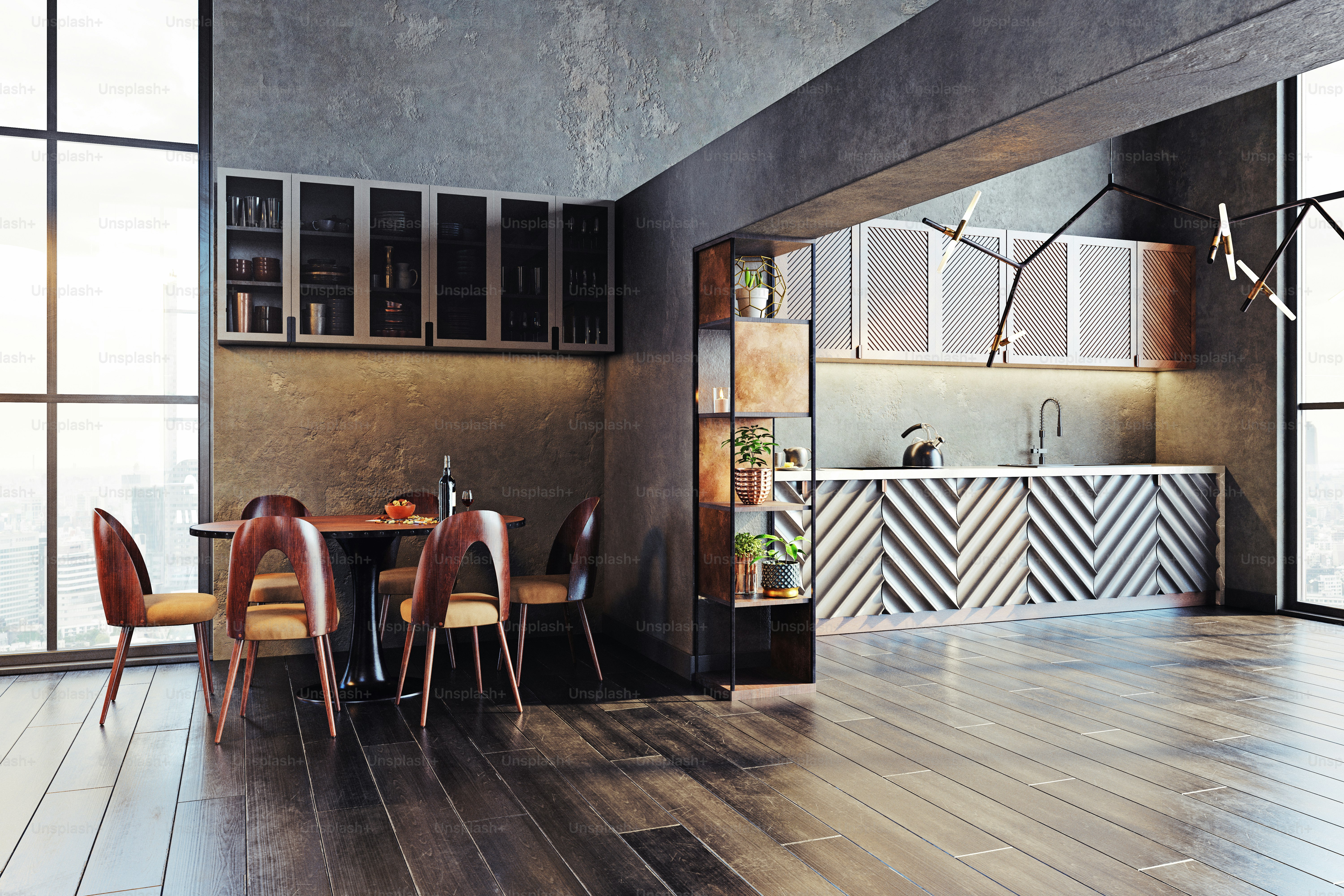 Modern living interior design concept. 3d rendering idea. photo ...