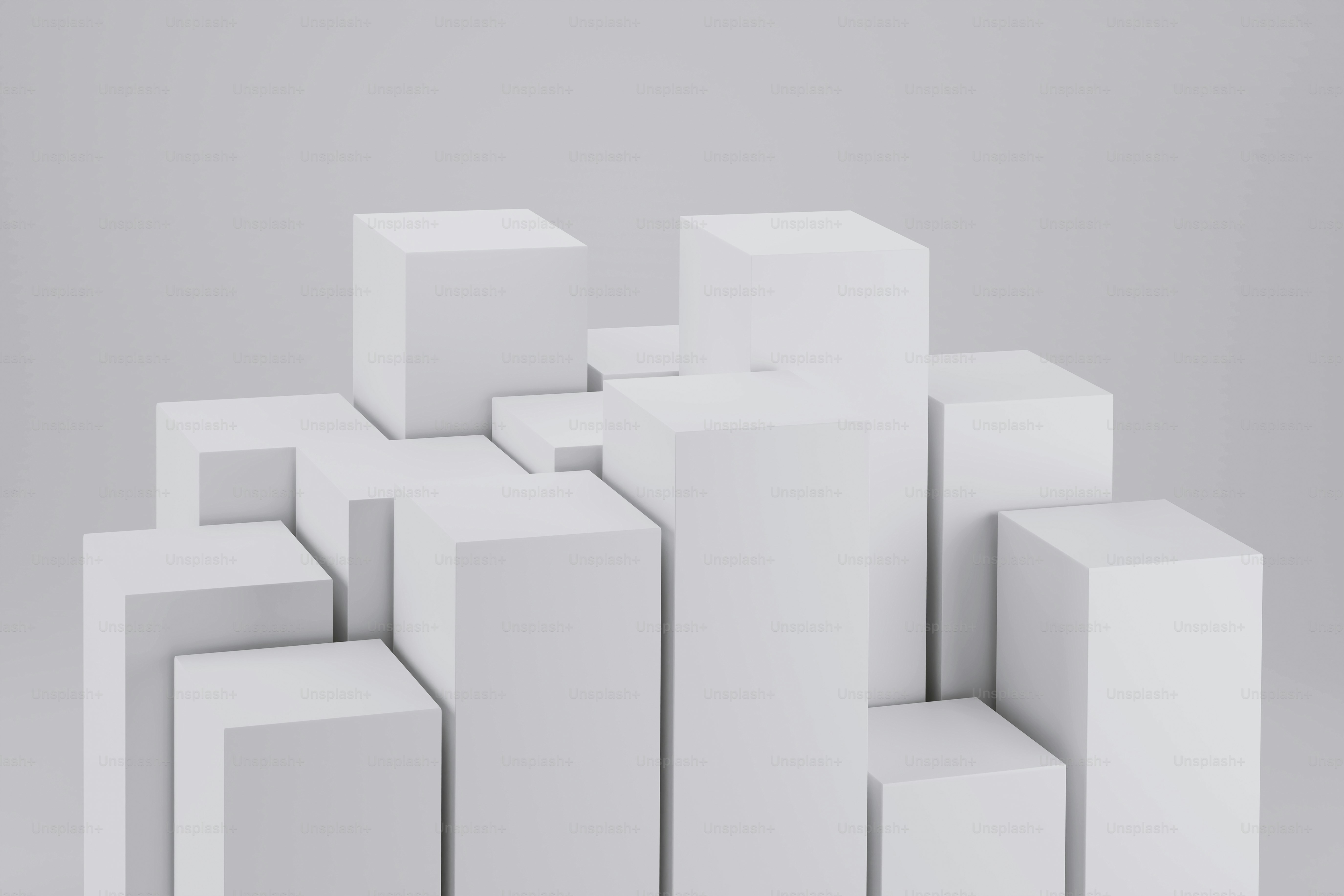 3d illustration of white cubes. Geometric square blocks pattern. Podium ...