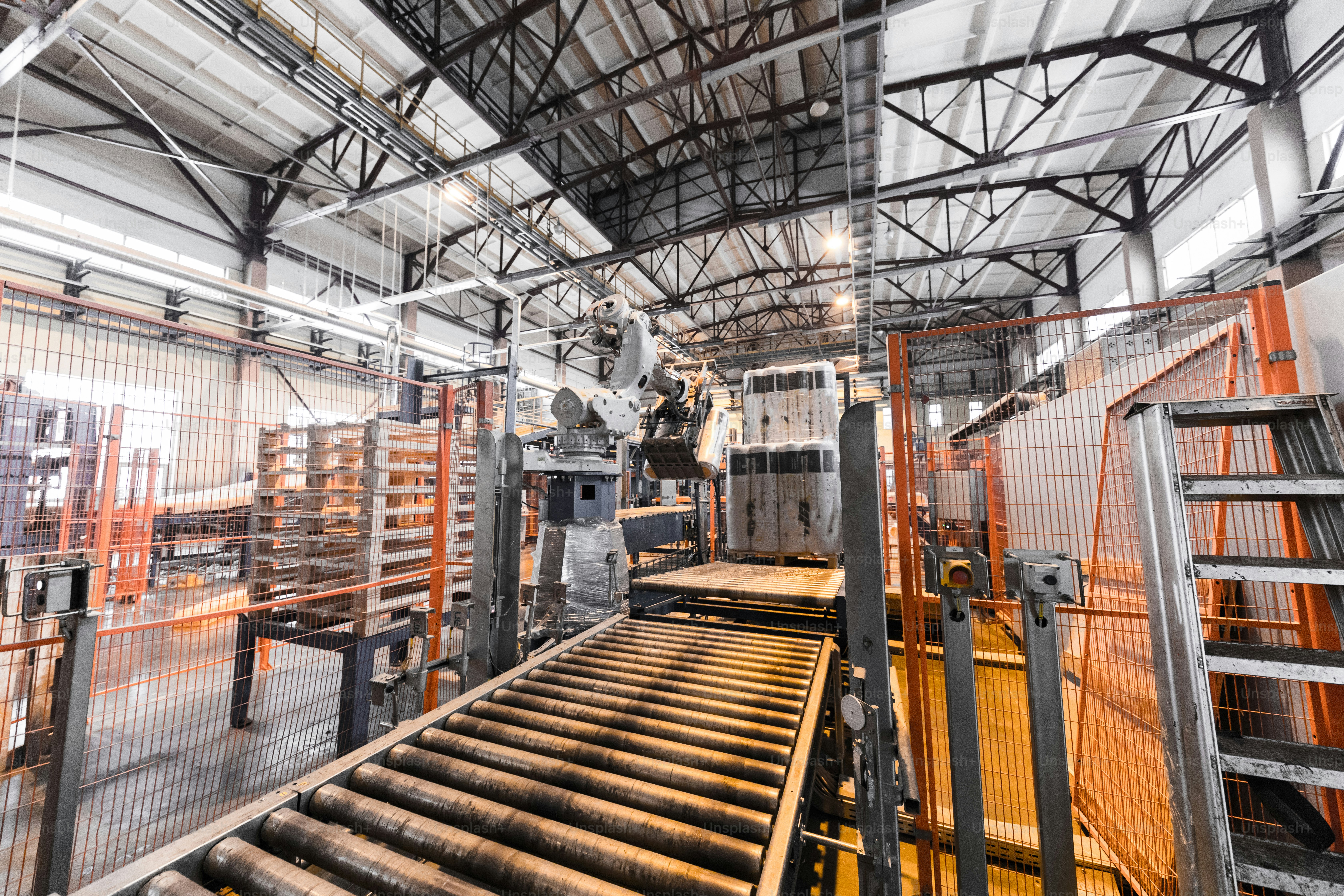 Modern operational plant equipment assembly line producing fiberglass ...