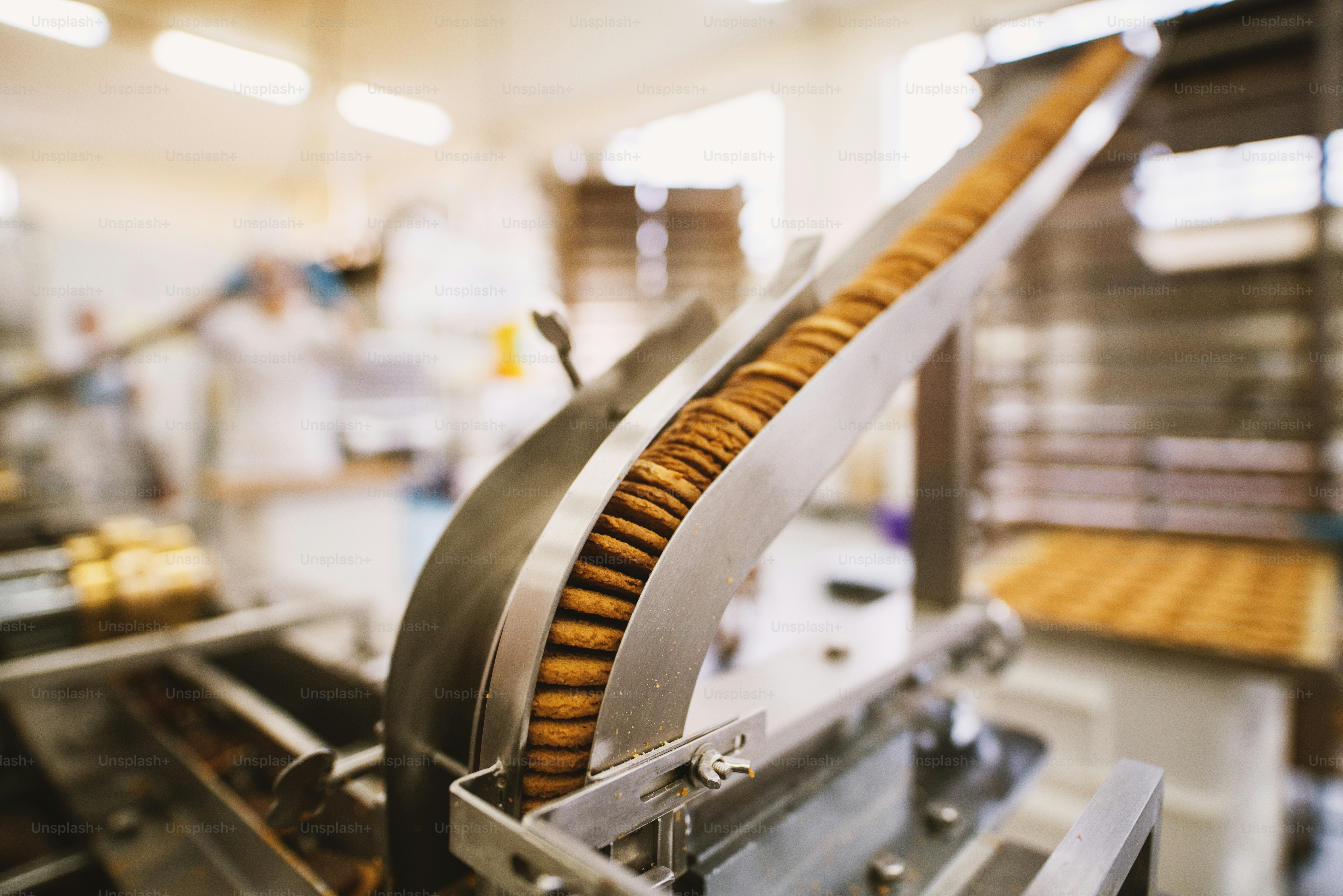 Cookie factory, food industry. Fabrication. Cookie production. photo ...