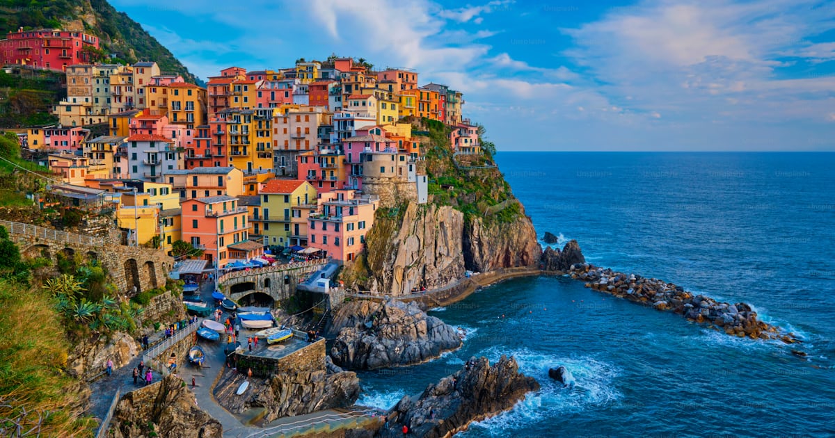 Manarola 마을 친퀘테레 국립공원의 인기 유럽 이탈리아 관광지 유네스코 세계문화유산 리구리아 이탈리아 일몰 사진