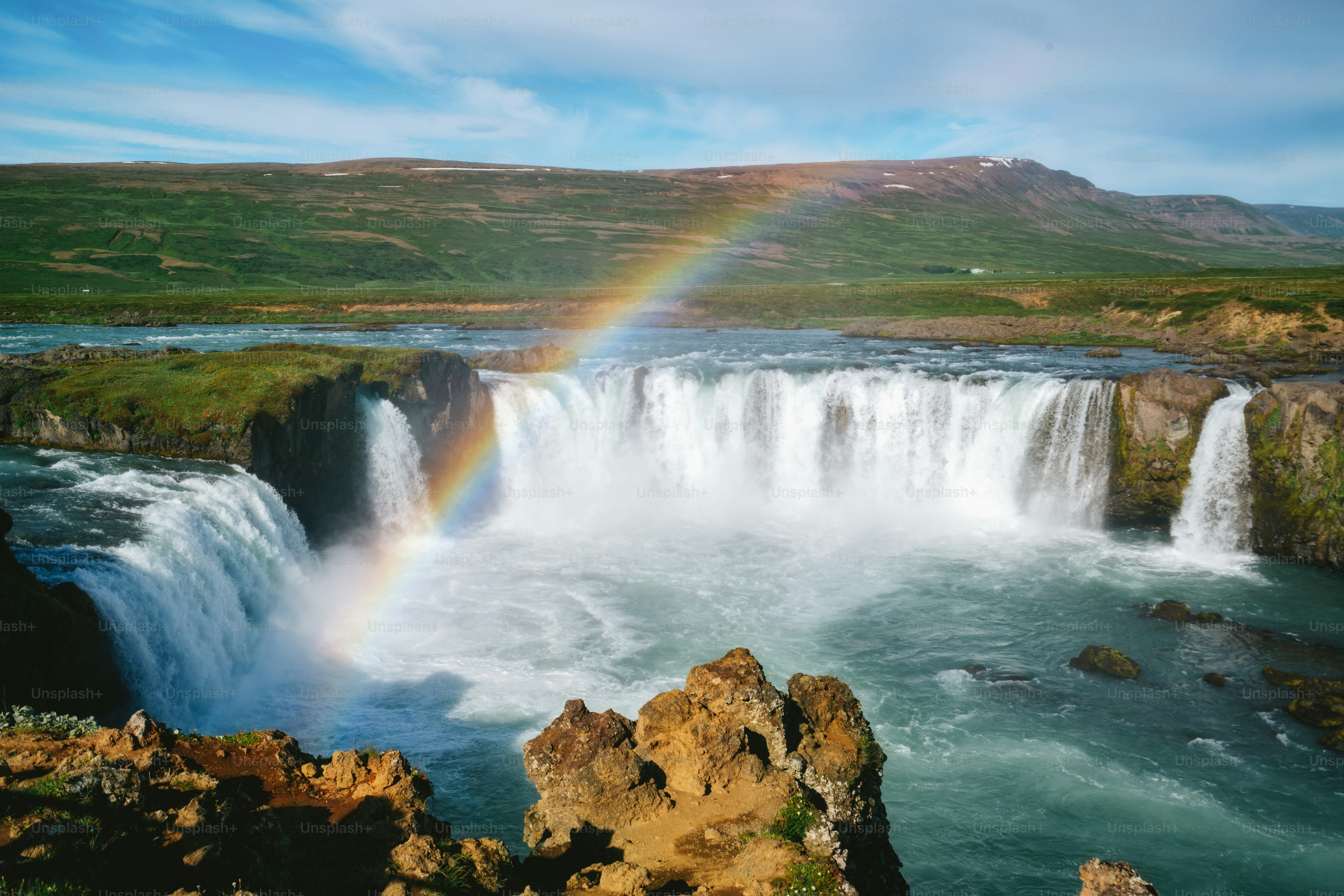 The Godafoss (Icelandic: waterfall of the gods) is a famous waterfall ...