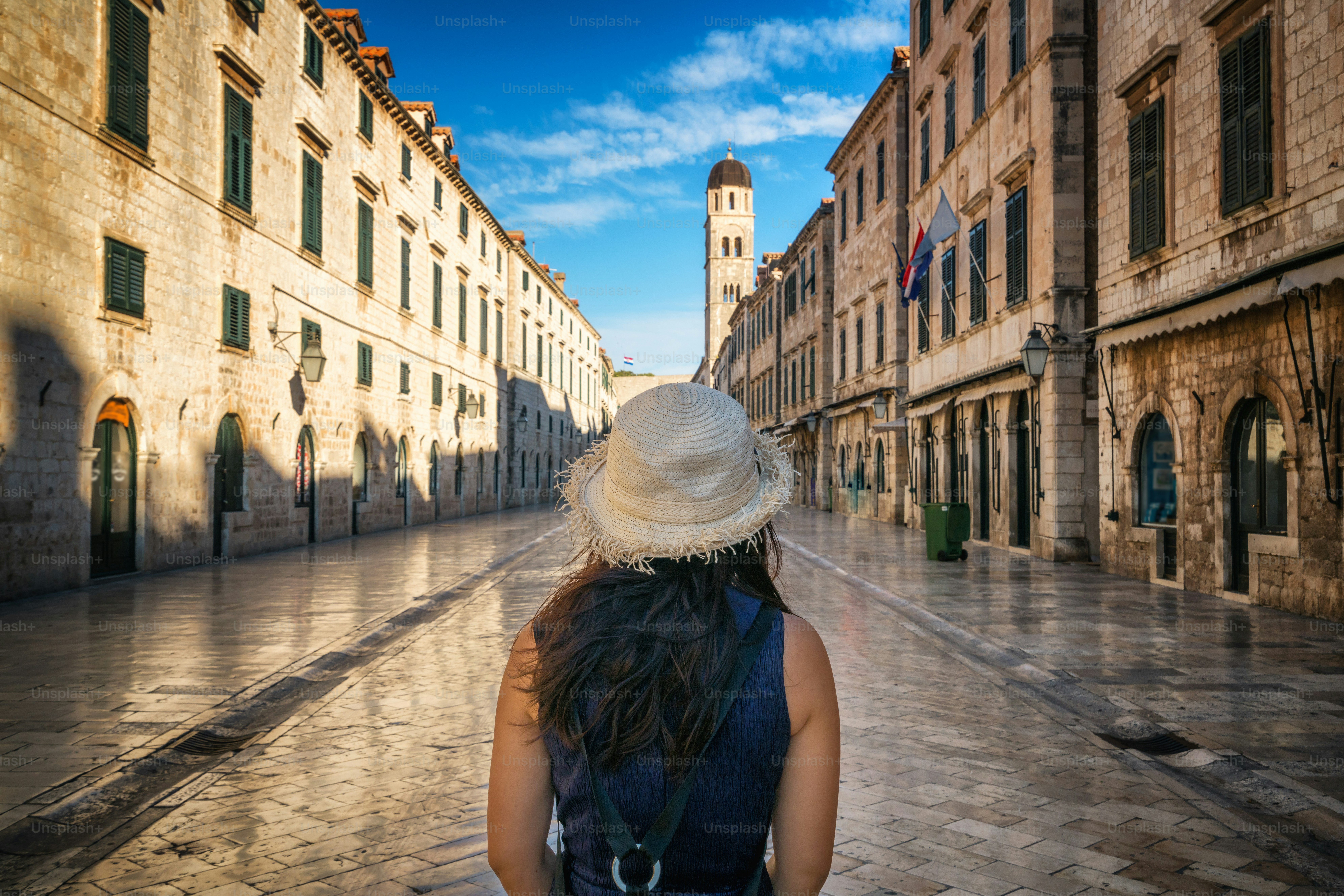 Historic street of Stradun (Placa) in old town of Dubrovnik in Croatia ...