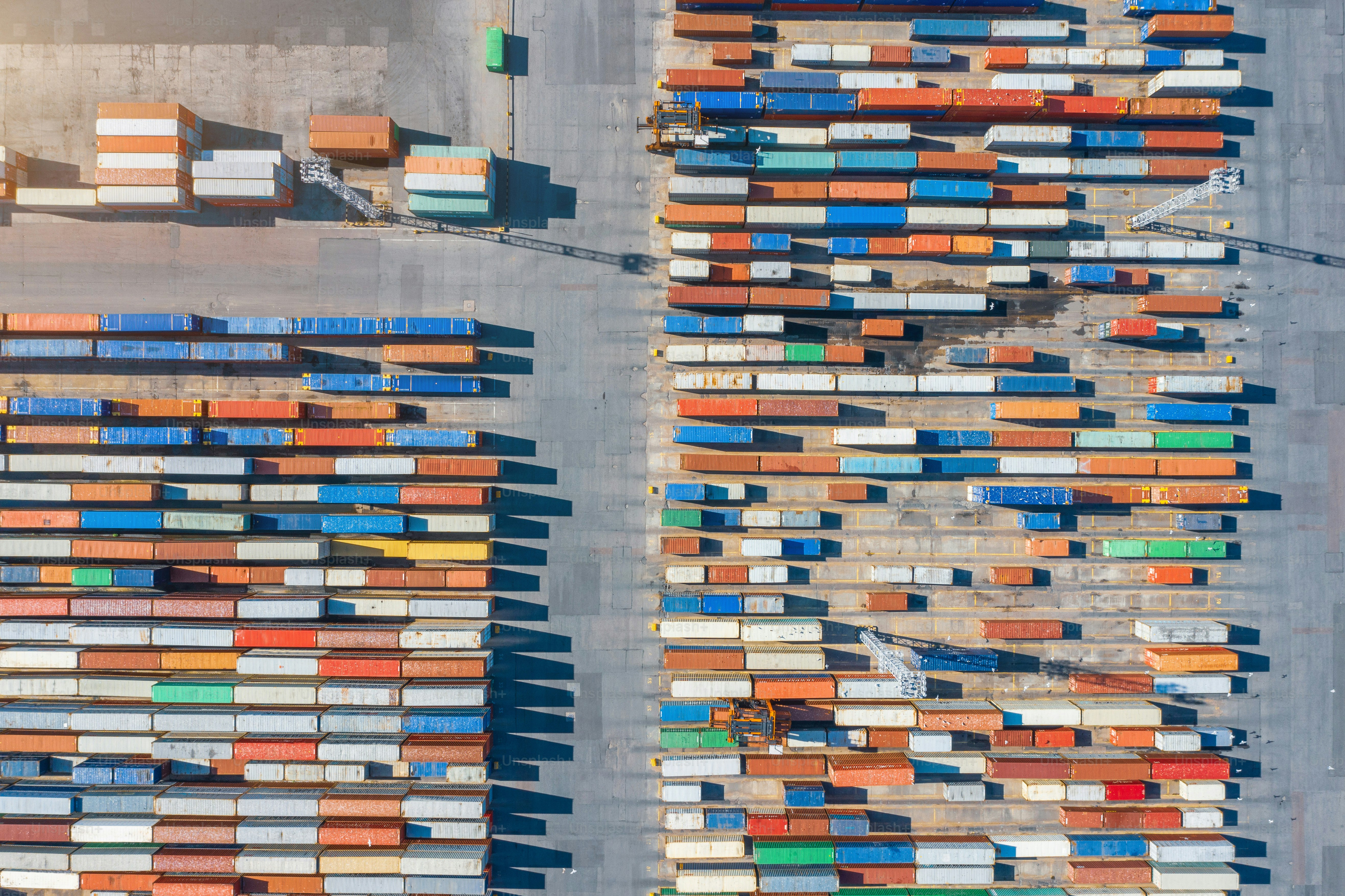 Aerial view of shipping containers on a dock at the port photo – Russia ...