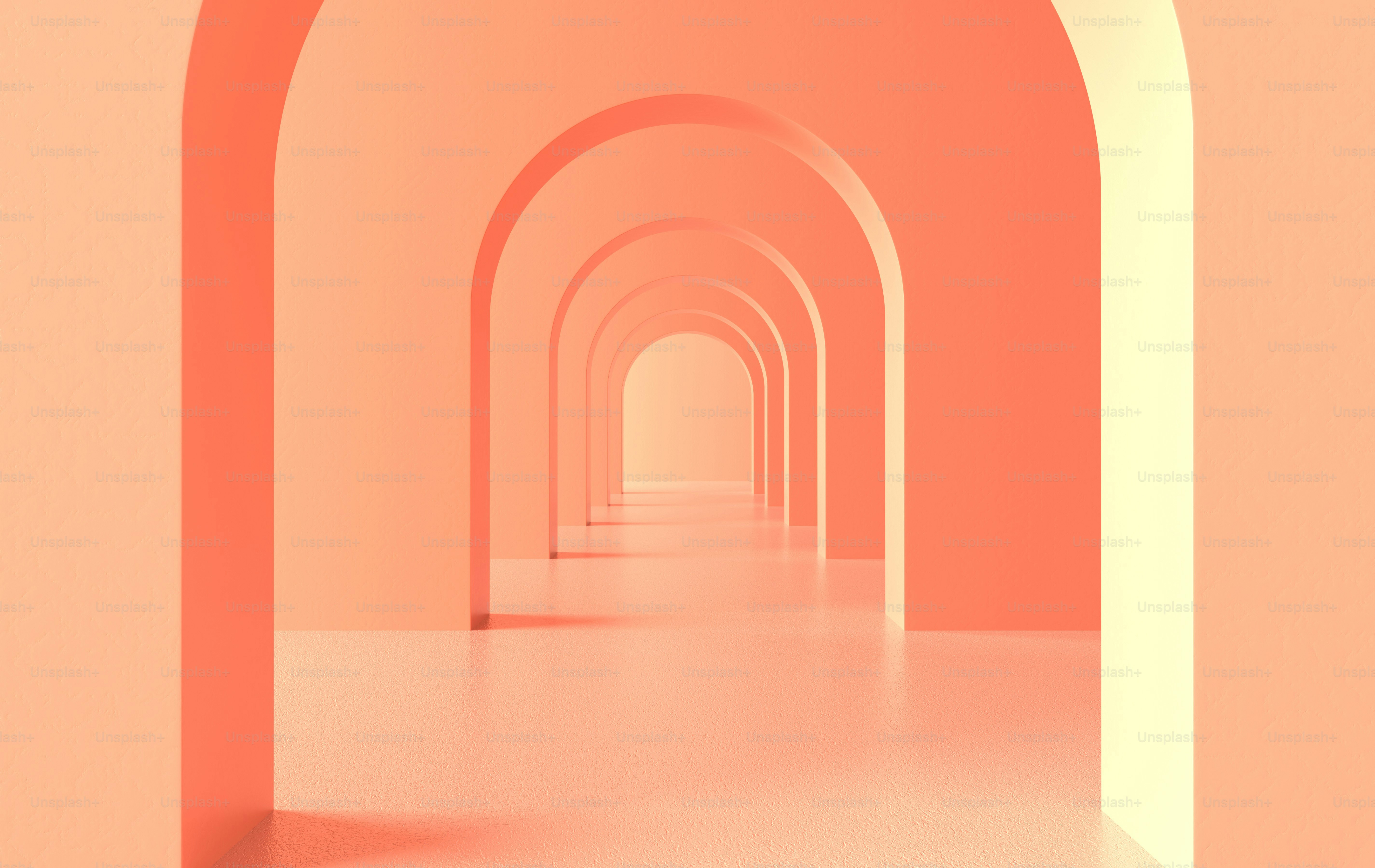 3d rendering. Arch hallway simple geometric background, architectural ...