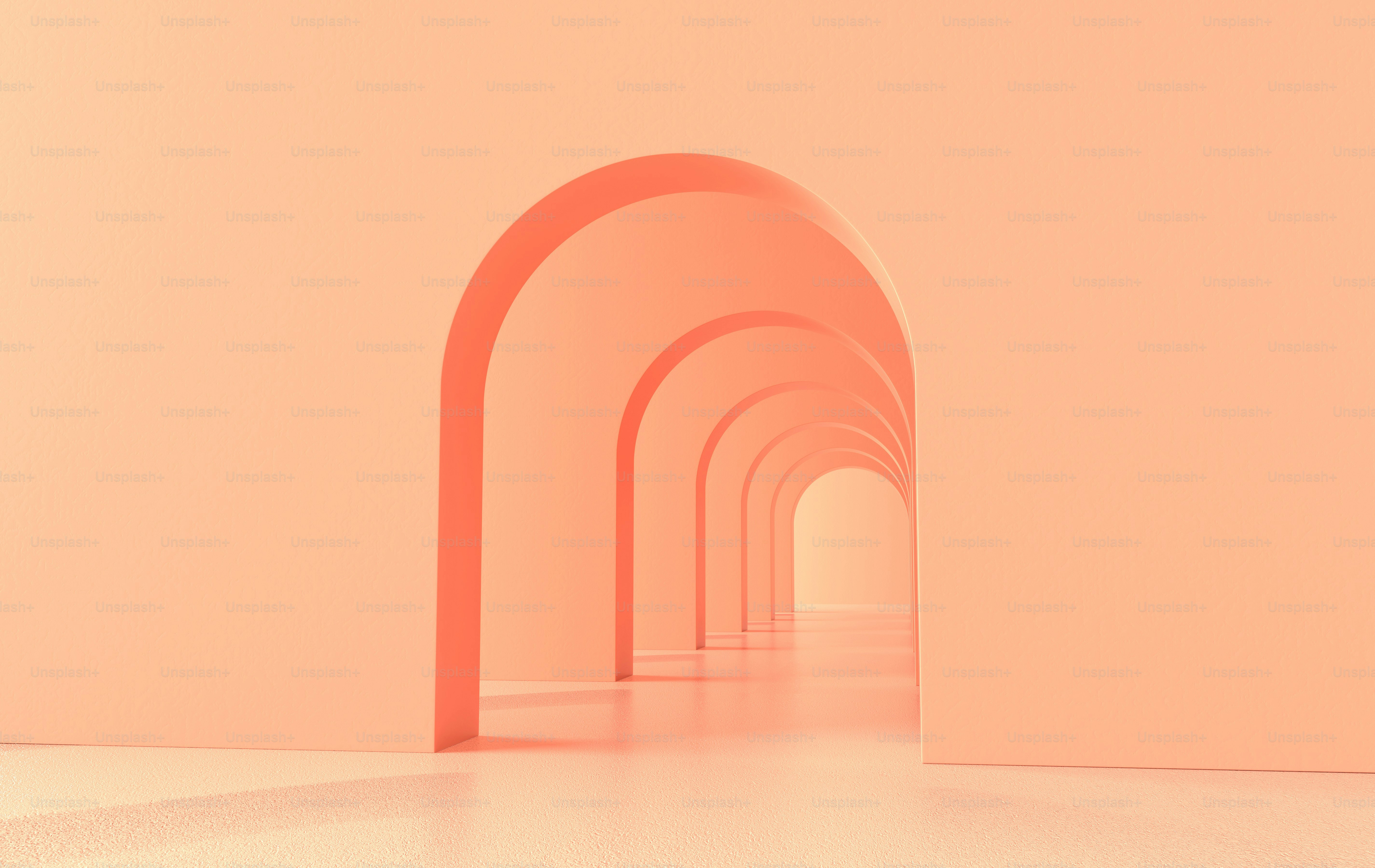 3d rendering. Arch hallway simple geometric background, architectural ...