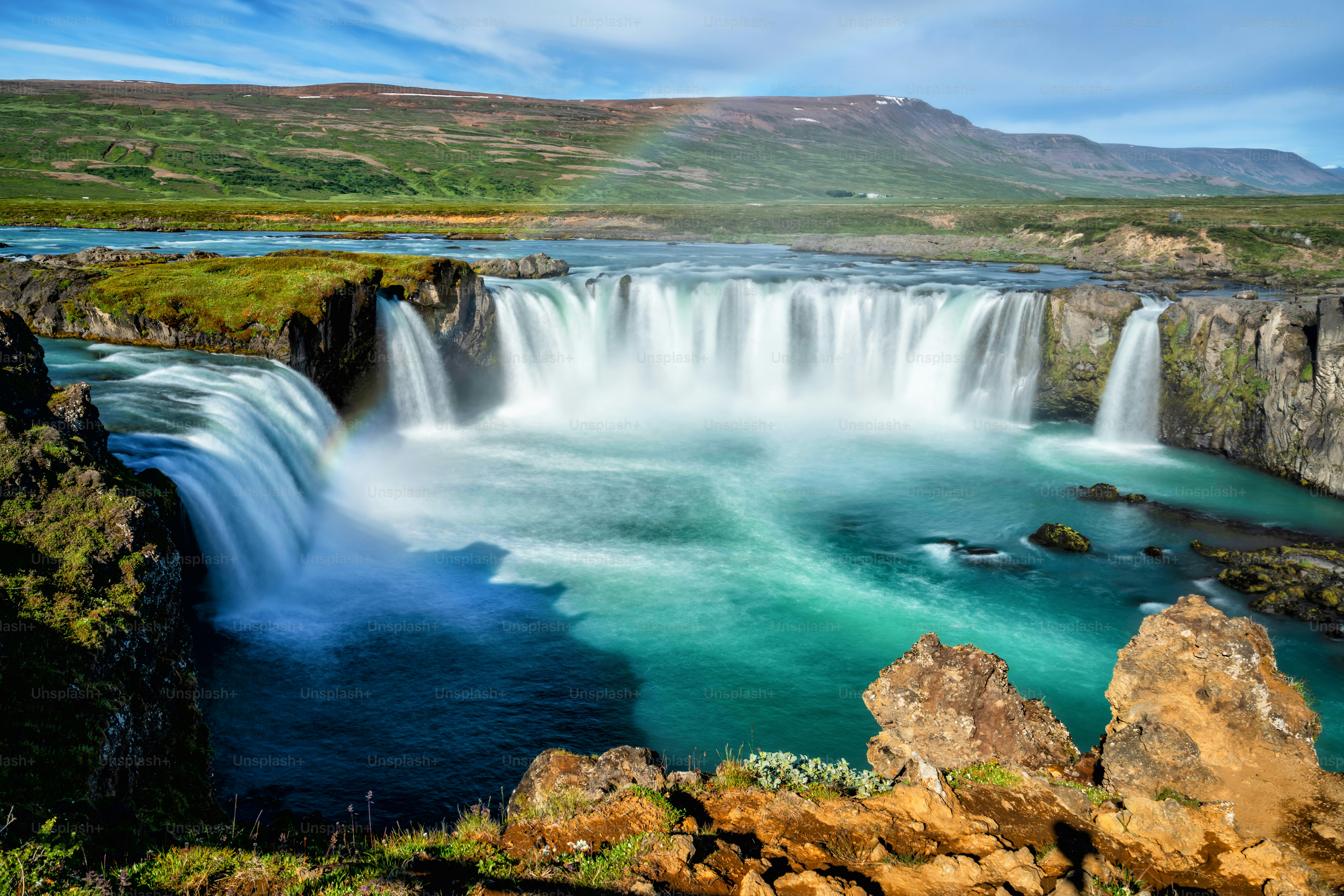 The Godafoss (Icelandic: waterfall of the gods) is a famous waterfall ...