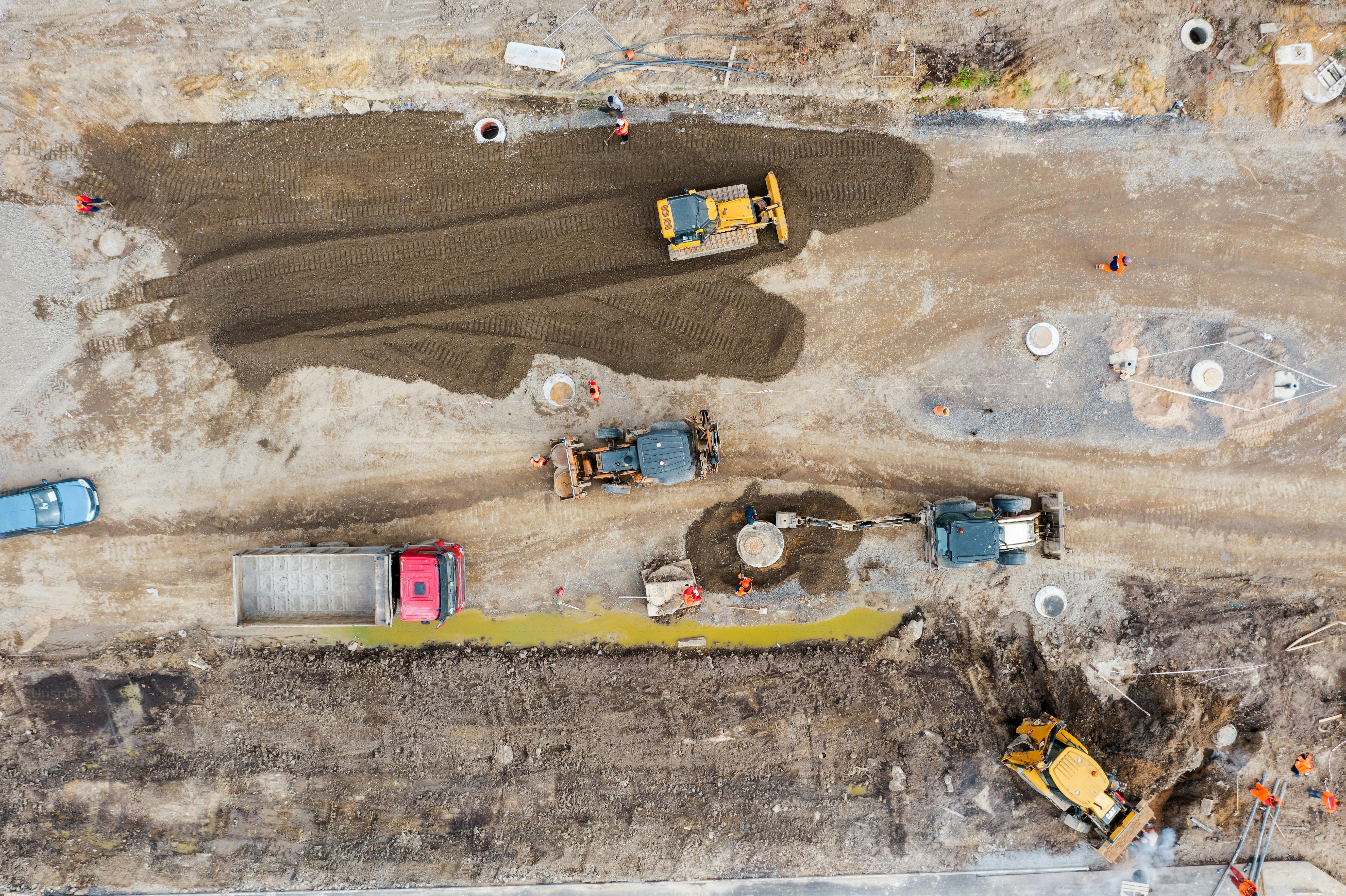 Construction of a city street, laying of communications, installation ...