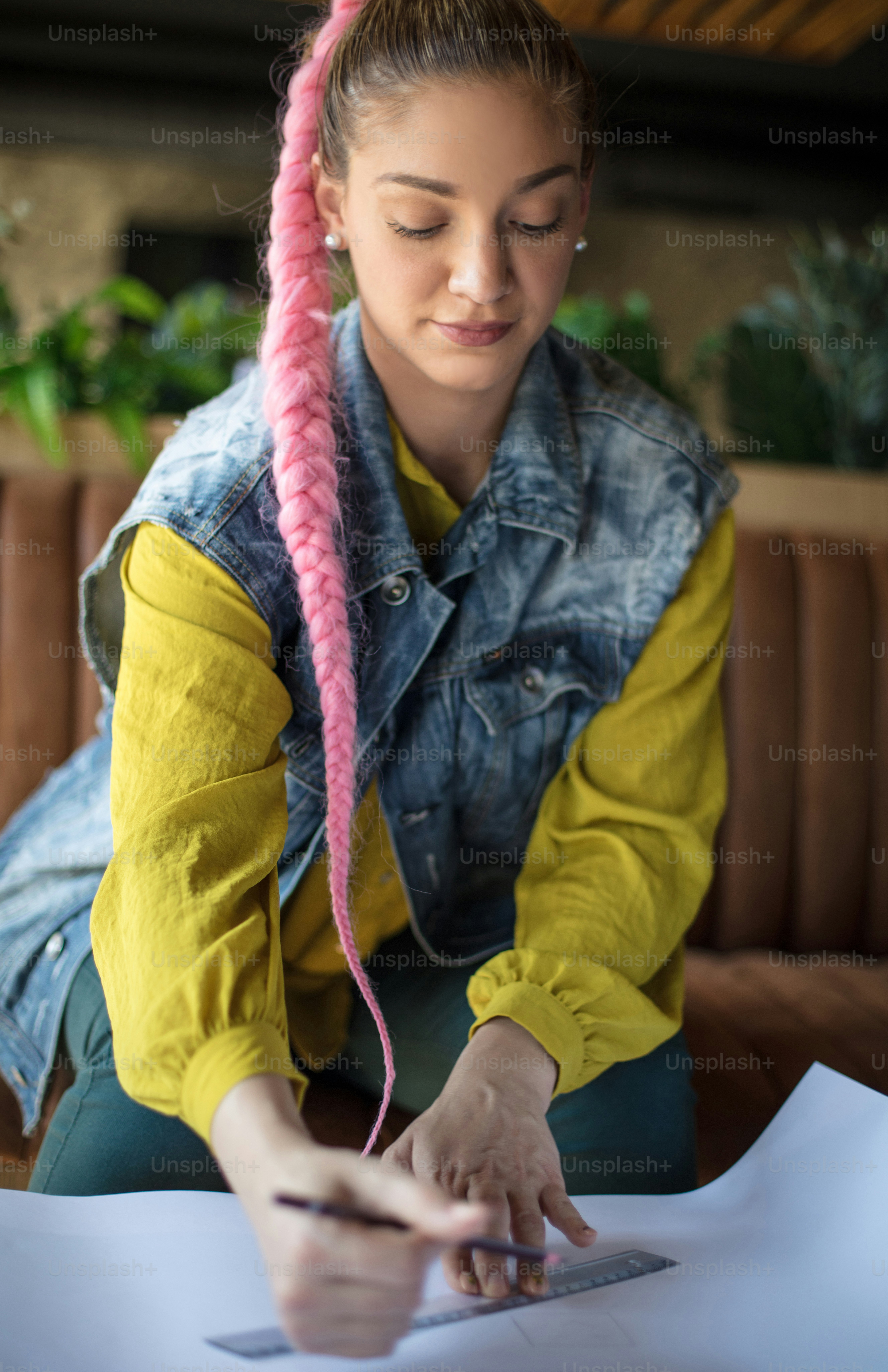 She is ready for the exam. Young student girl writing on paper. photo ...