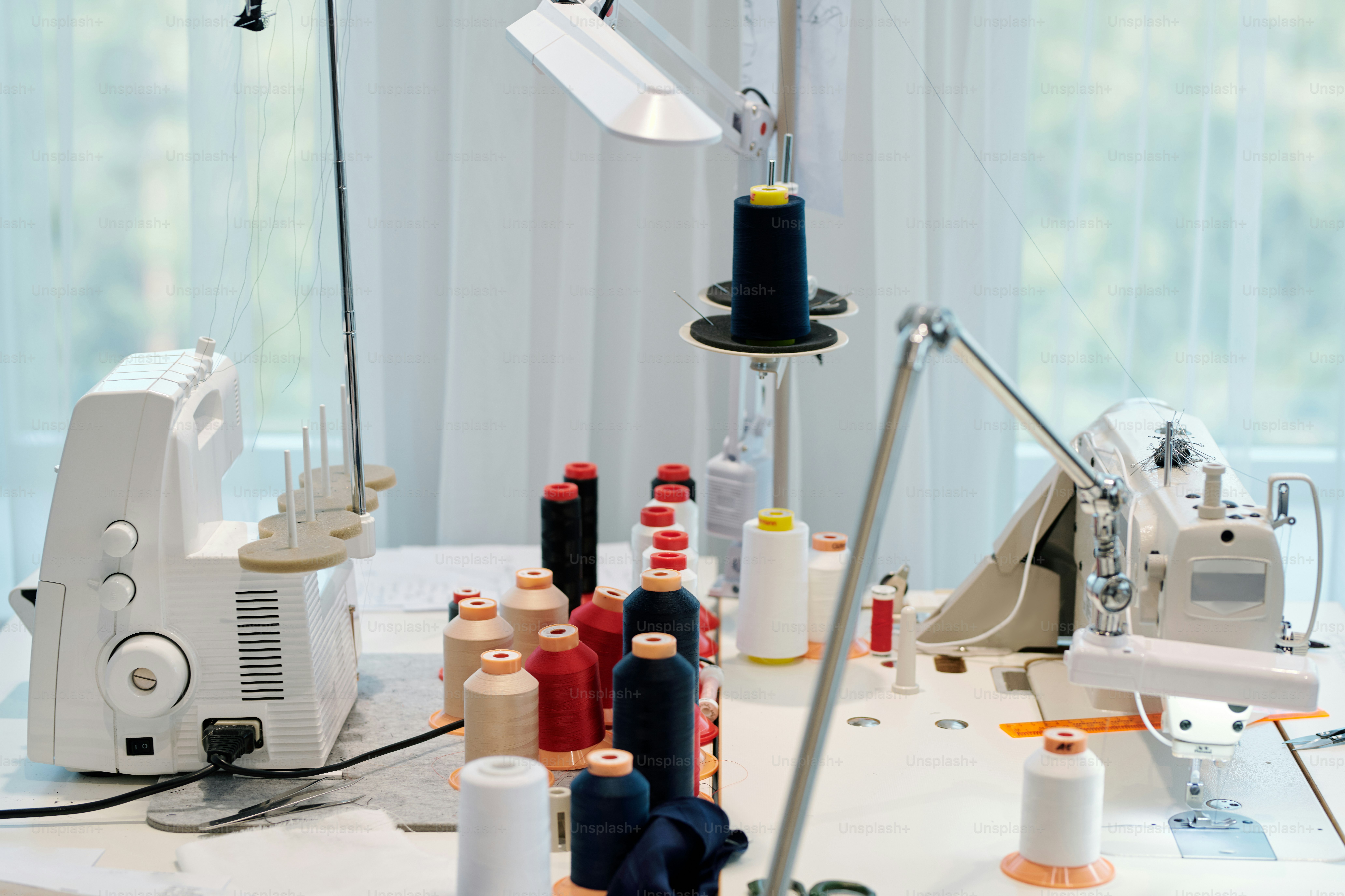 Group of objects and equipment for sewing occupation on workplace of ...