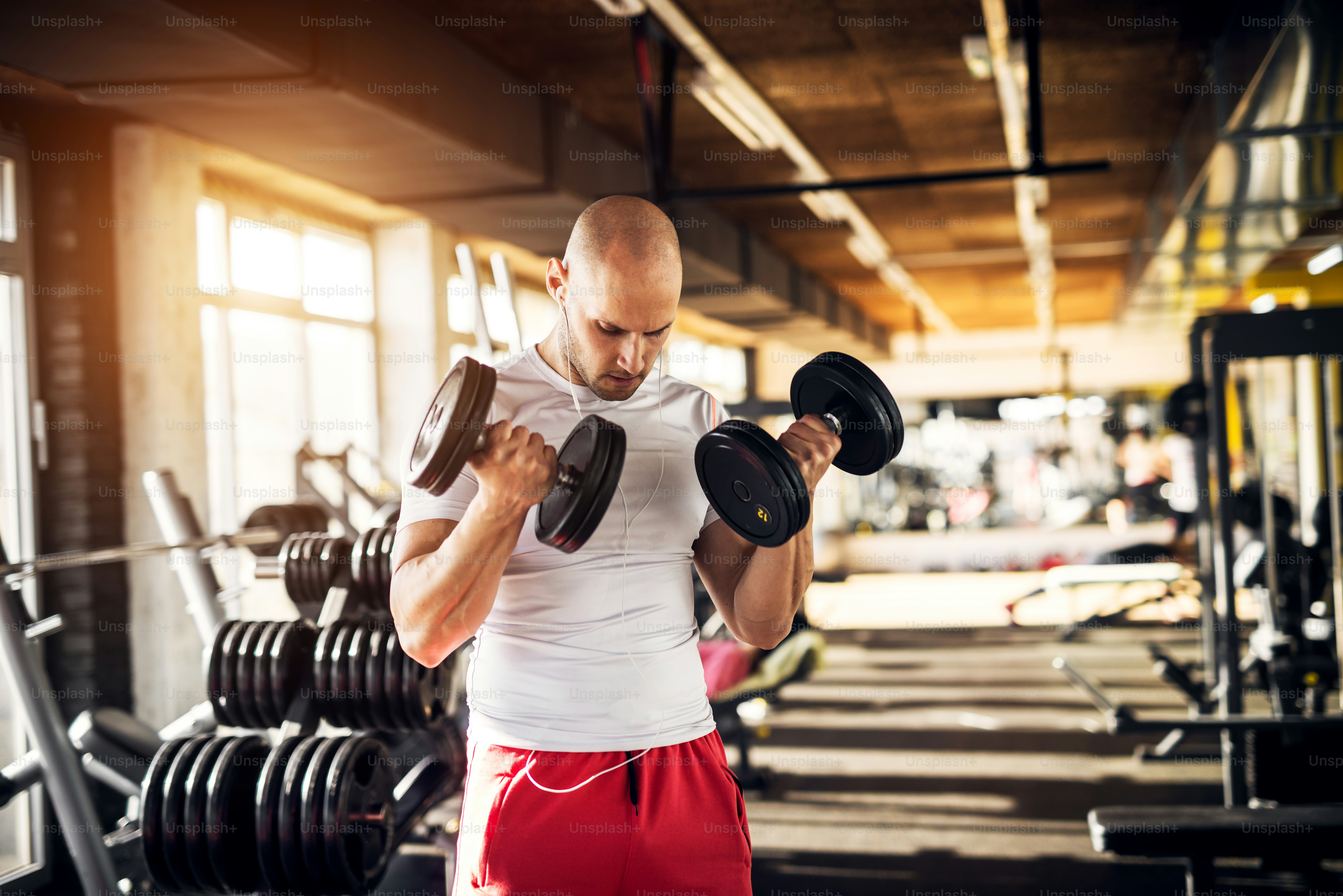 Close up portrait view of motivated and focused strong muscular active ...