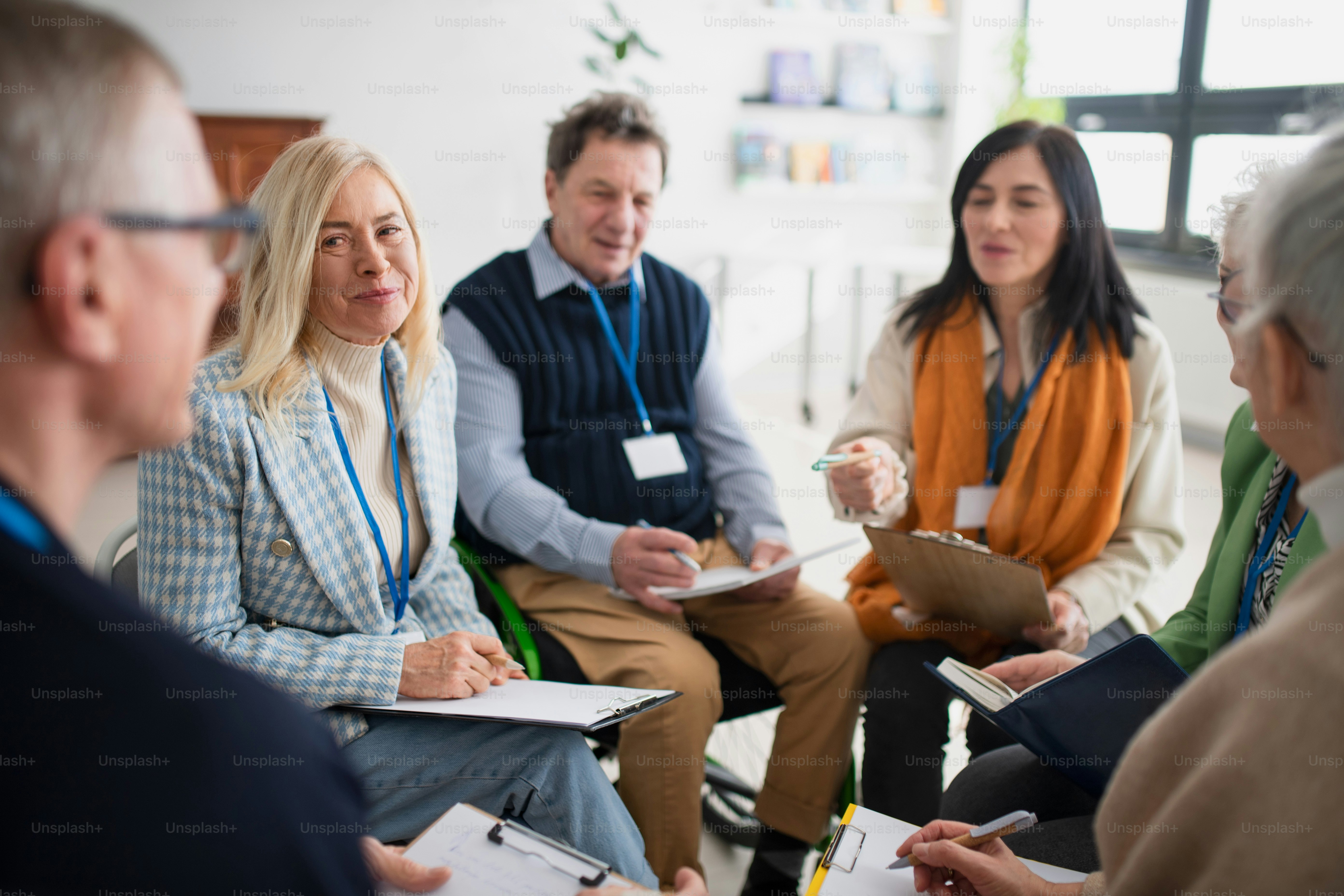 A group of seniors with singing together at choir rehearsal. photo ...