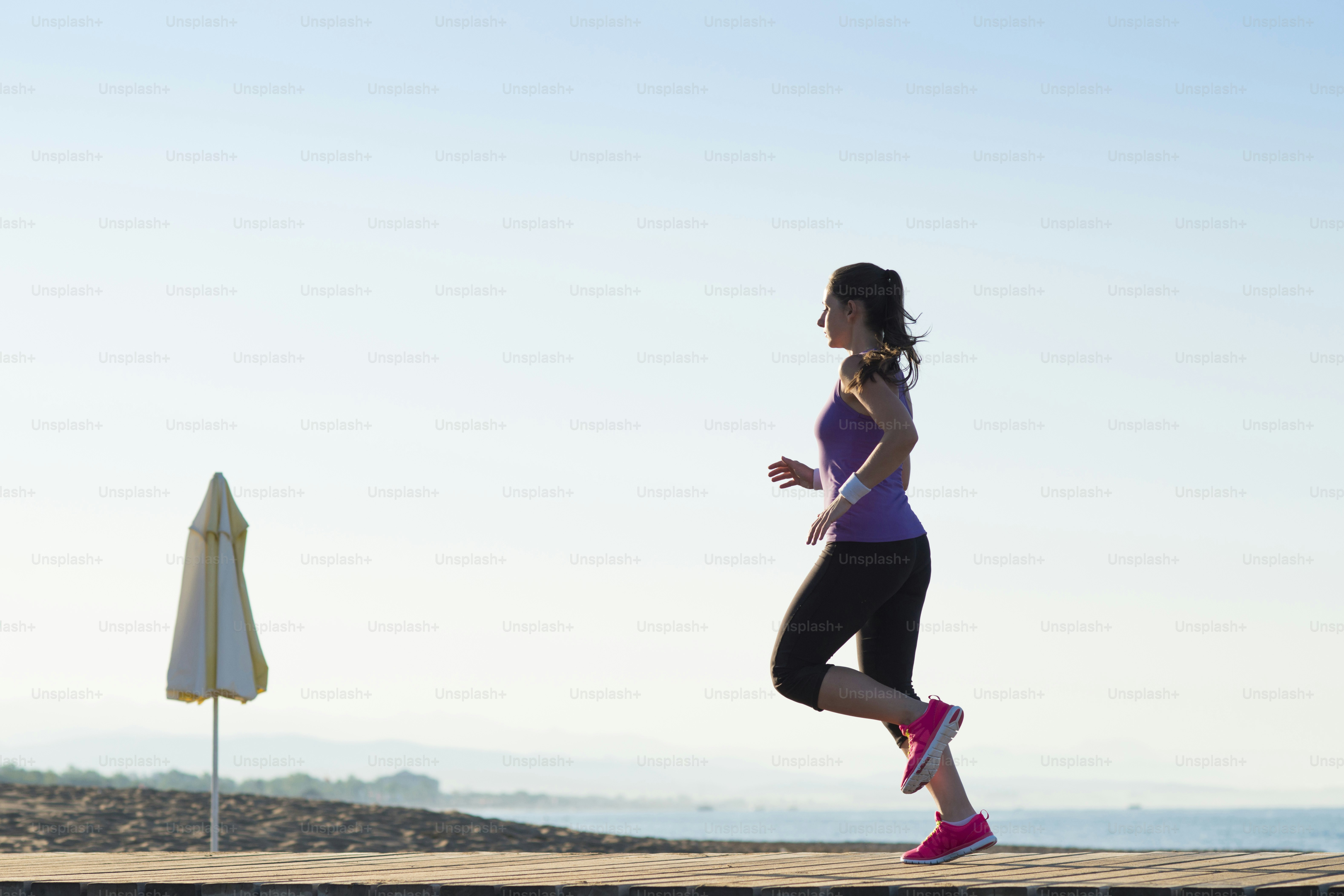 Young woman is running in sunny nature photo – Relaxation exercise ...