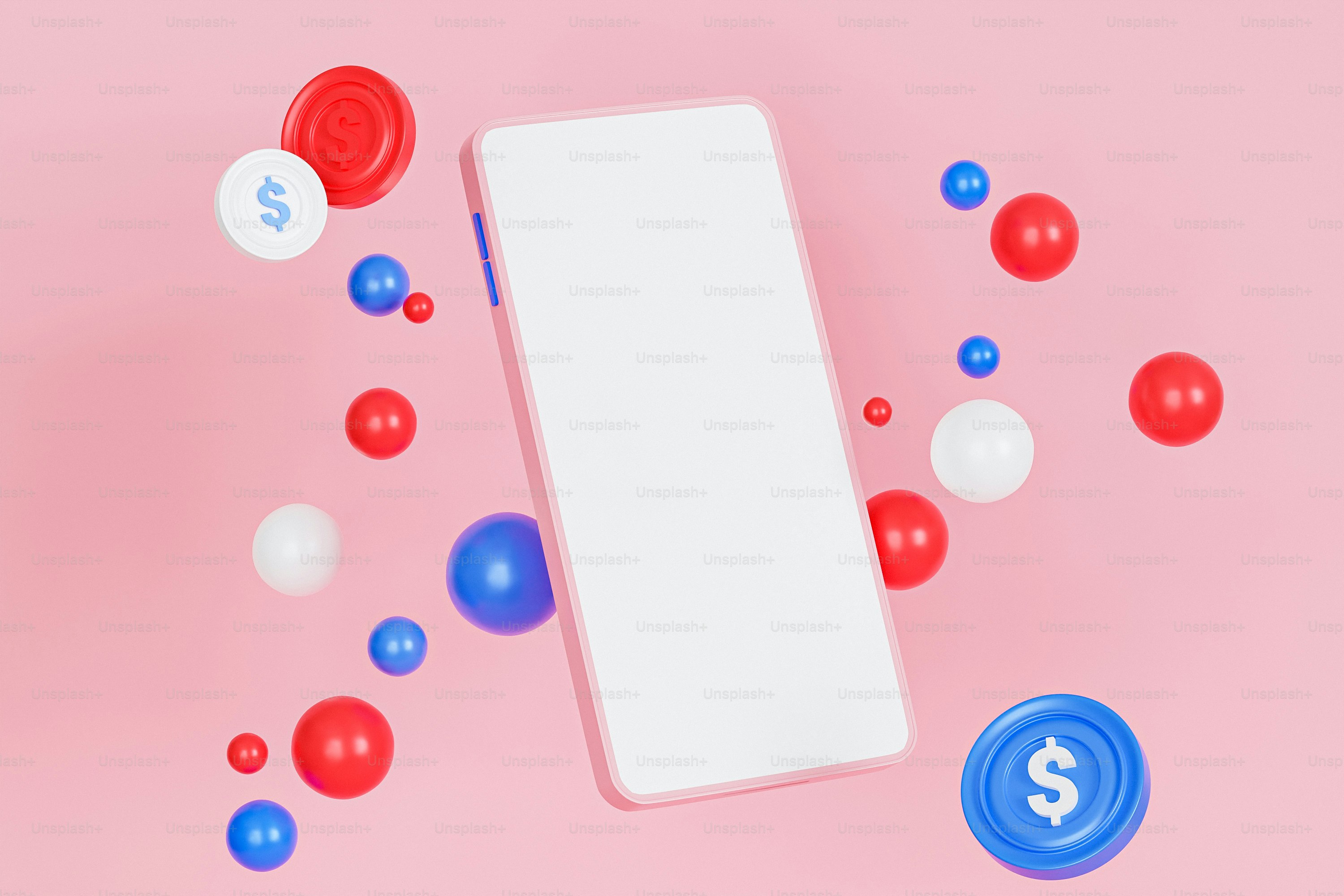 A cell phone surrounded by balloons and confetti photo – Mobile phone ...