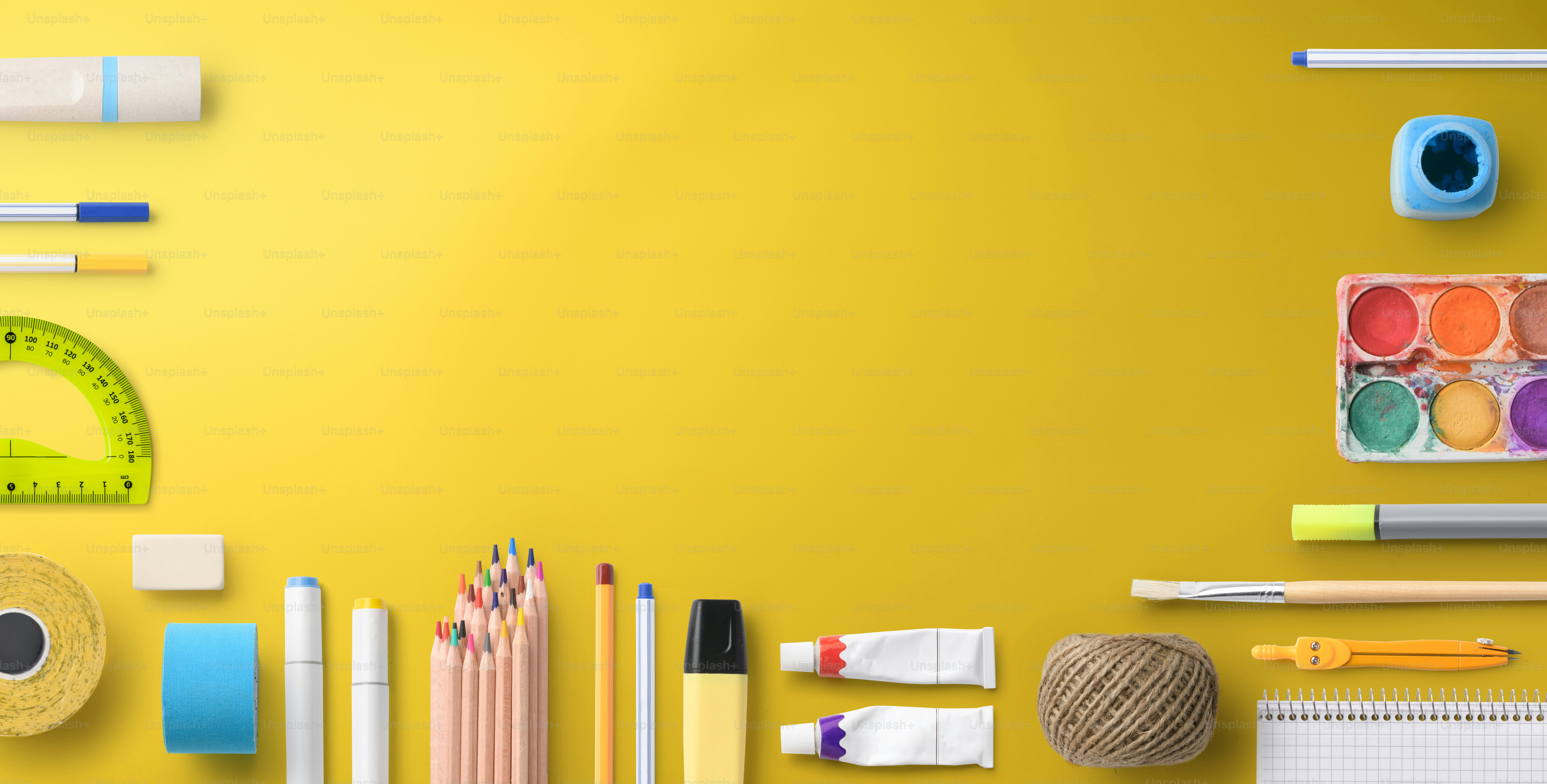 A flat lay top view of group of school supplies, back to school concept ...