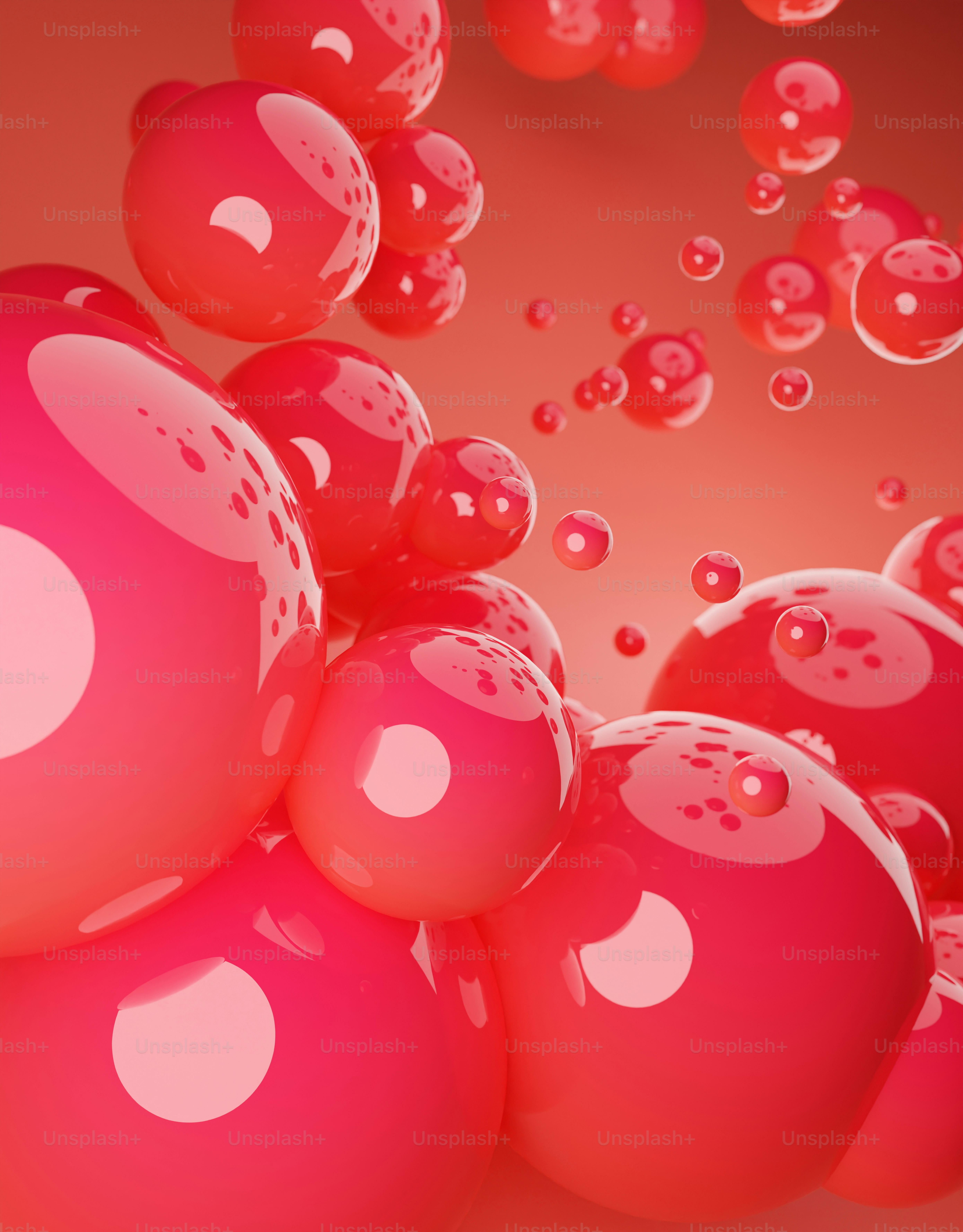 A bunch of red balls floating in the air photo – 3d render Image on ...