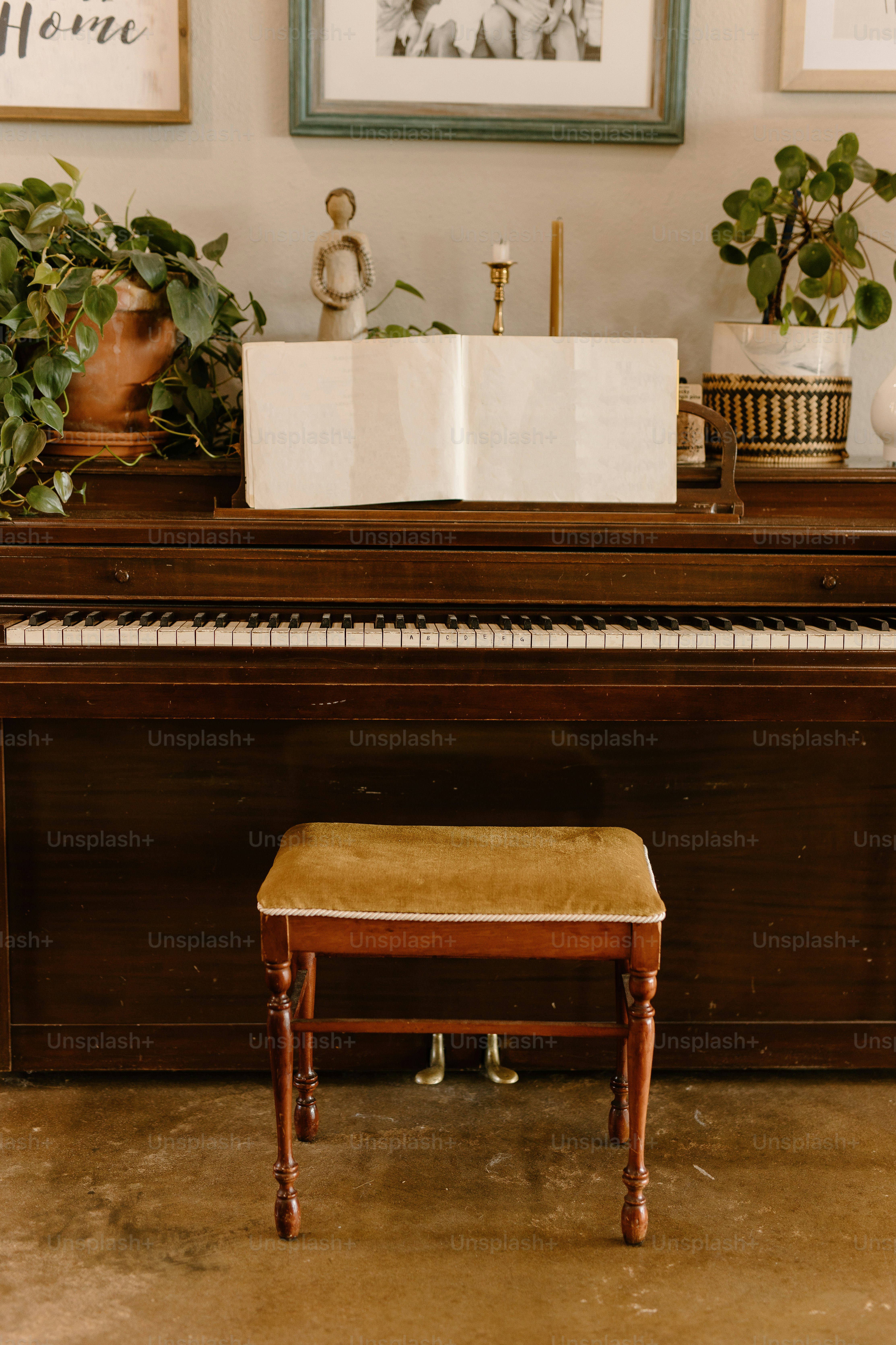 A piano sitting in front of a picture of a plant photo – Music lesson ...