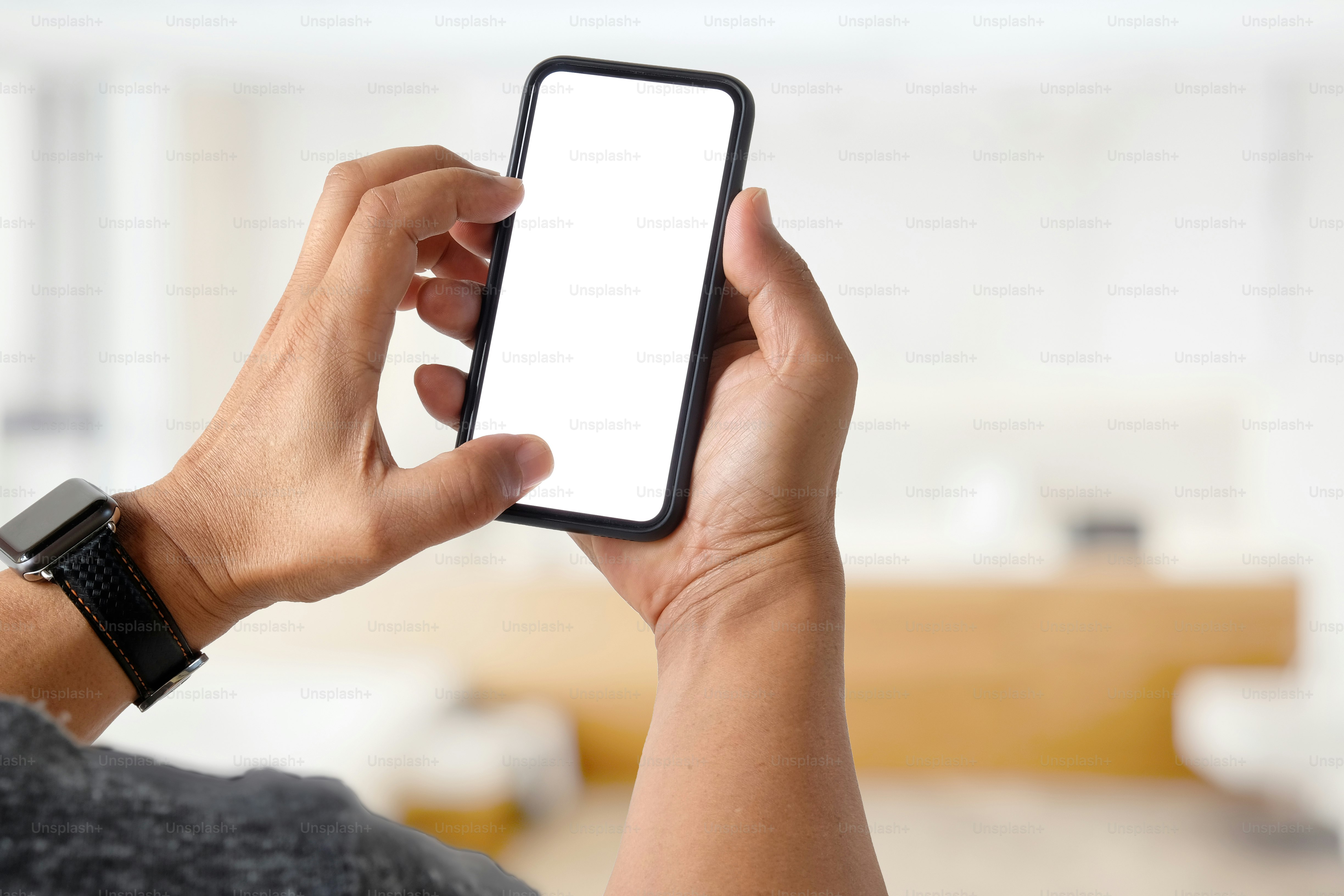 Businessman using a mobile phone. Blank screen smart phone for graphic ...