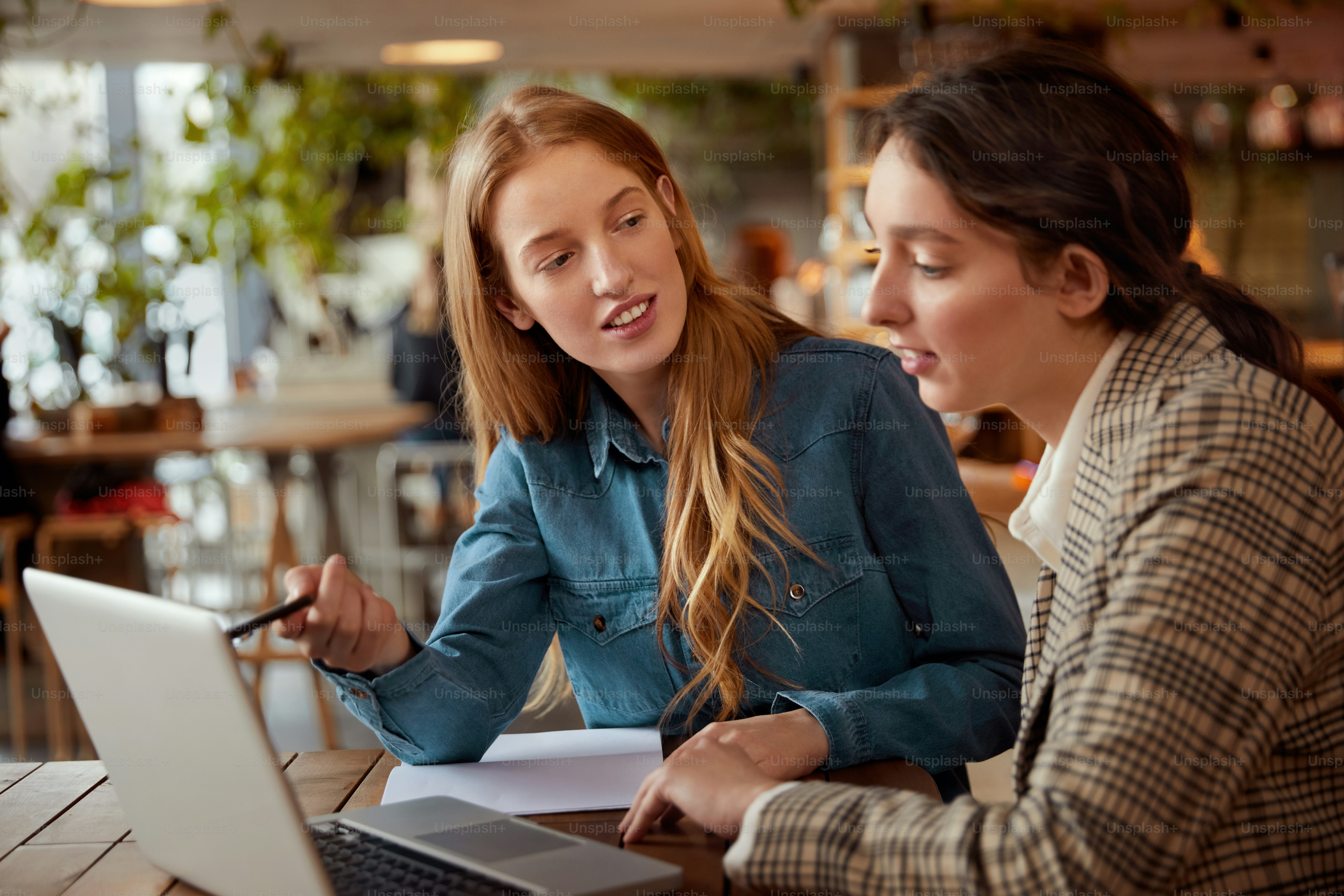 Students. Girls Studying With Laptop. Beautiful Young Women Having ...