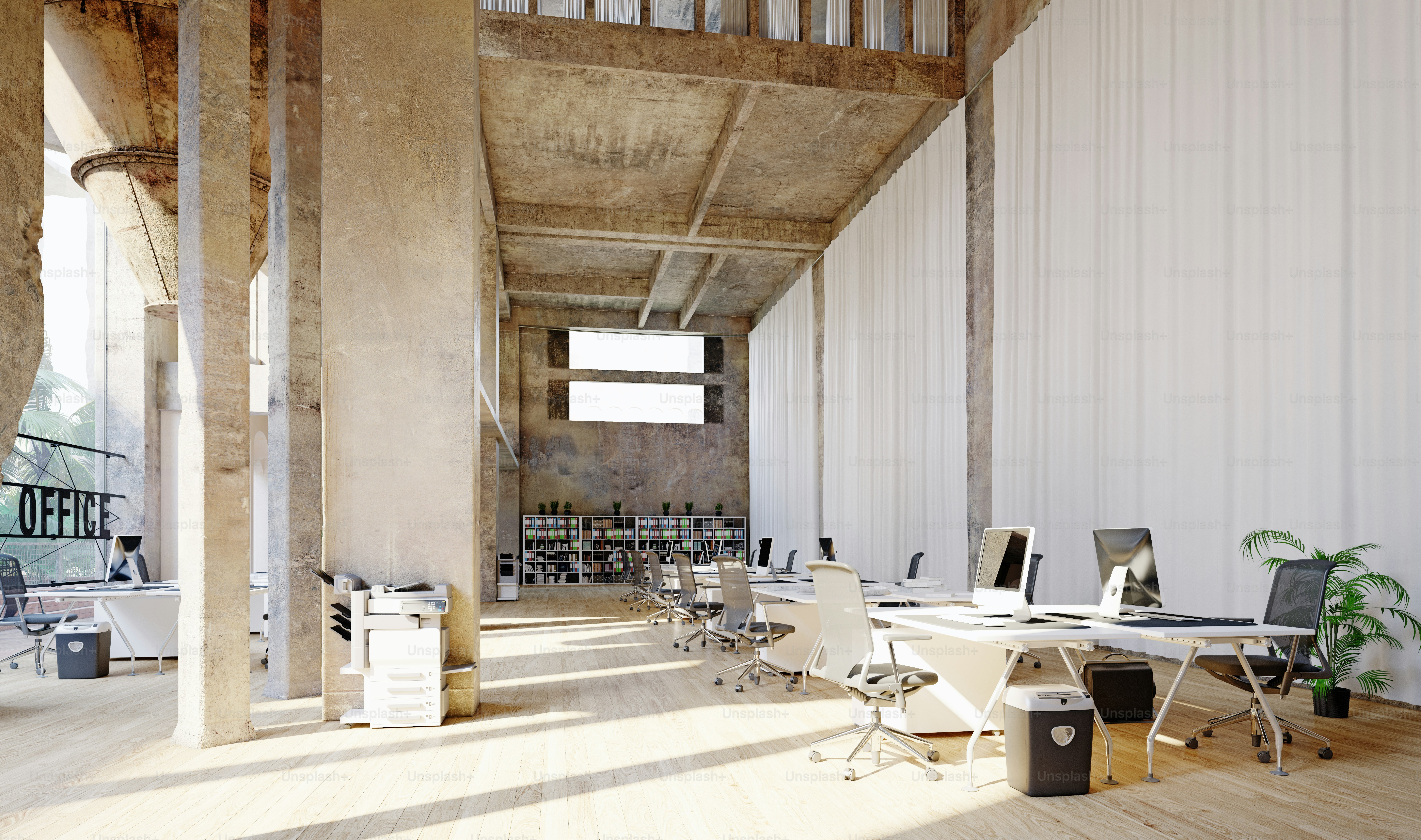 Contemporary loft office interior. 3d rendering design concept photo ...