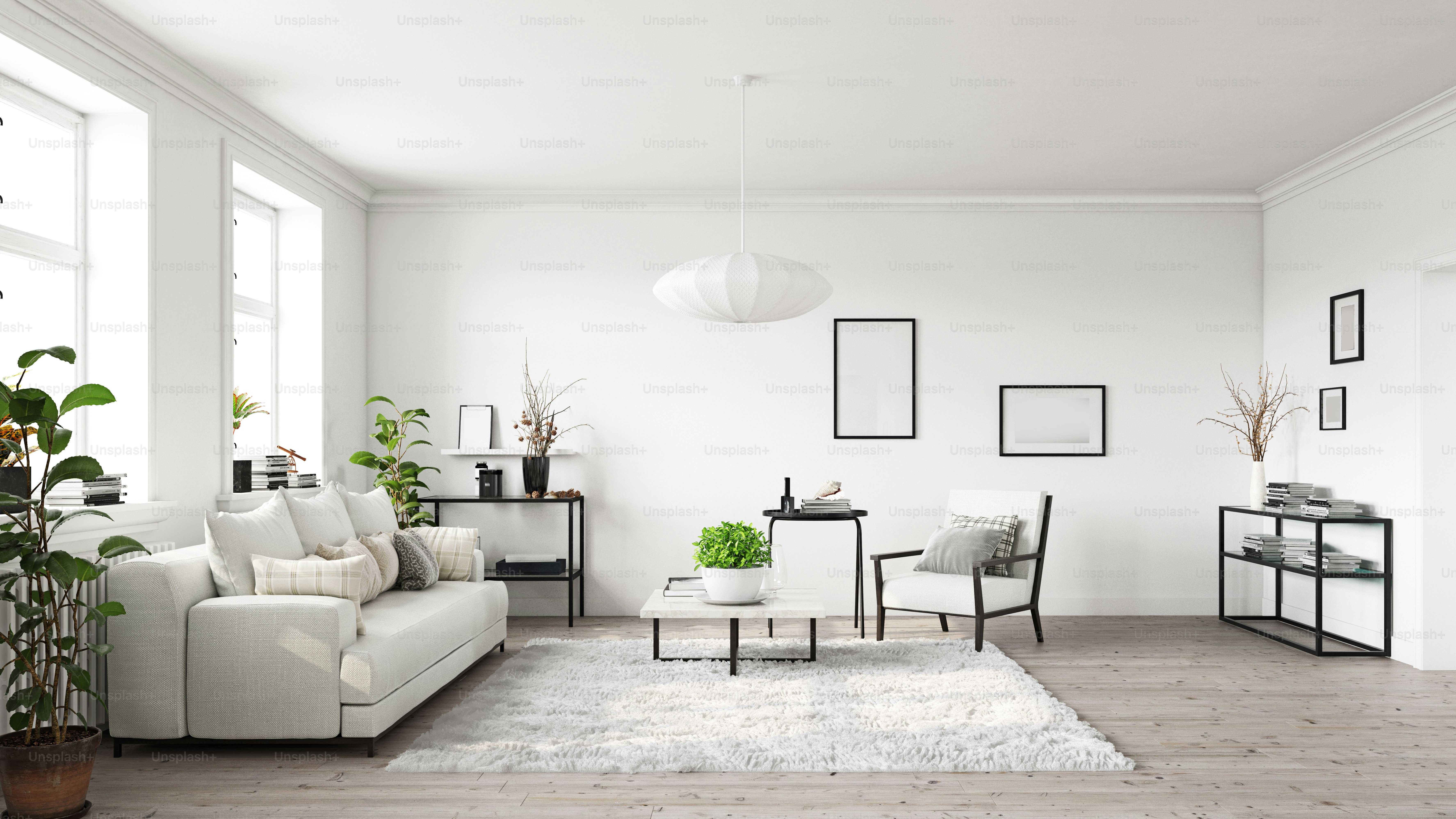 Modern living interior design. 3d concept illustration photo – Concepts ...