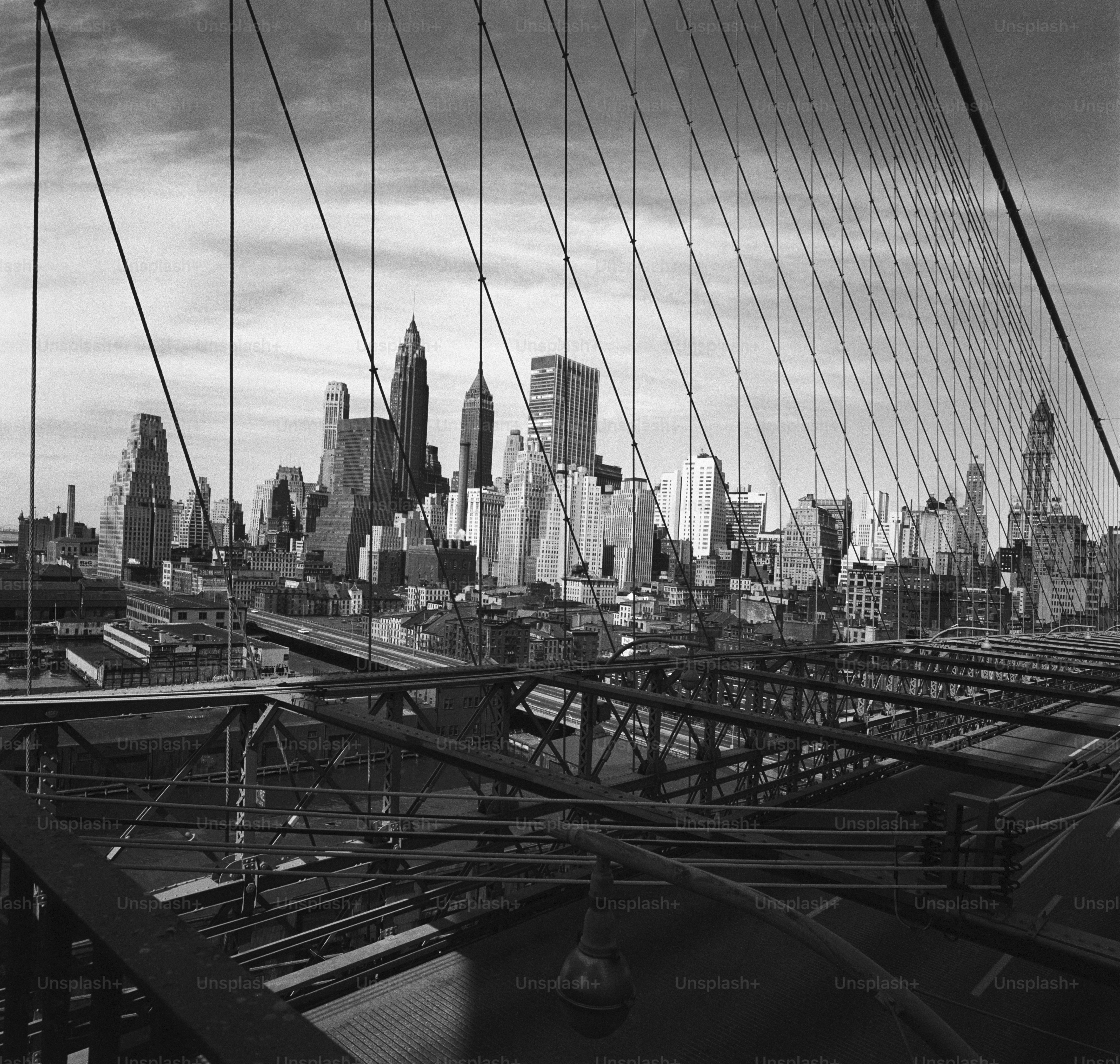 A black and white photo of the brooklyn bridge photo – Railing Image on ...