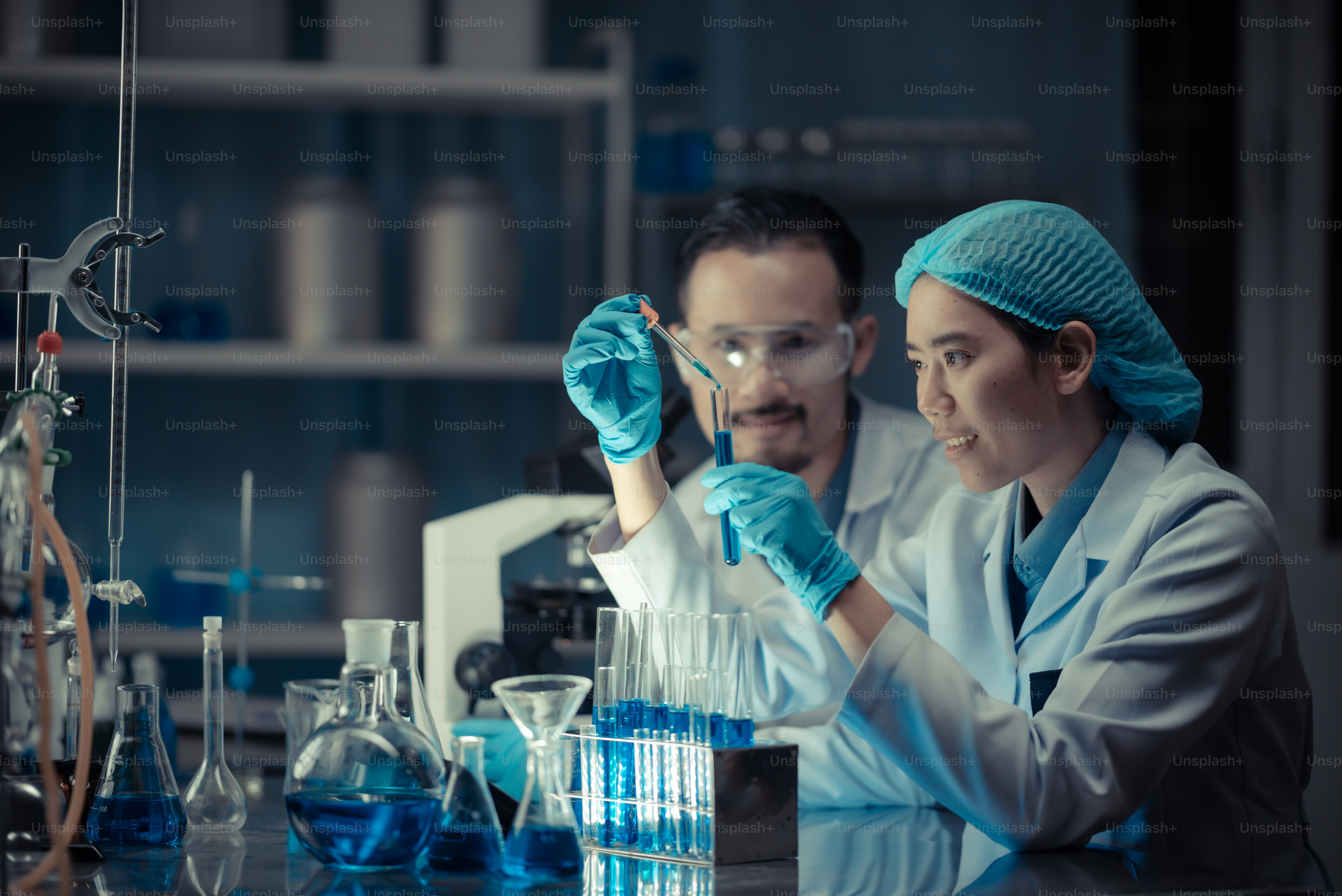 In a Modern Laboratory Scientists team Conduct Experiments, Consisting ...