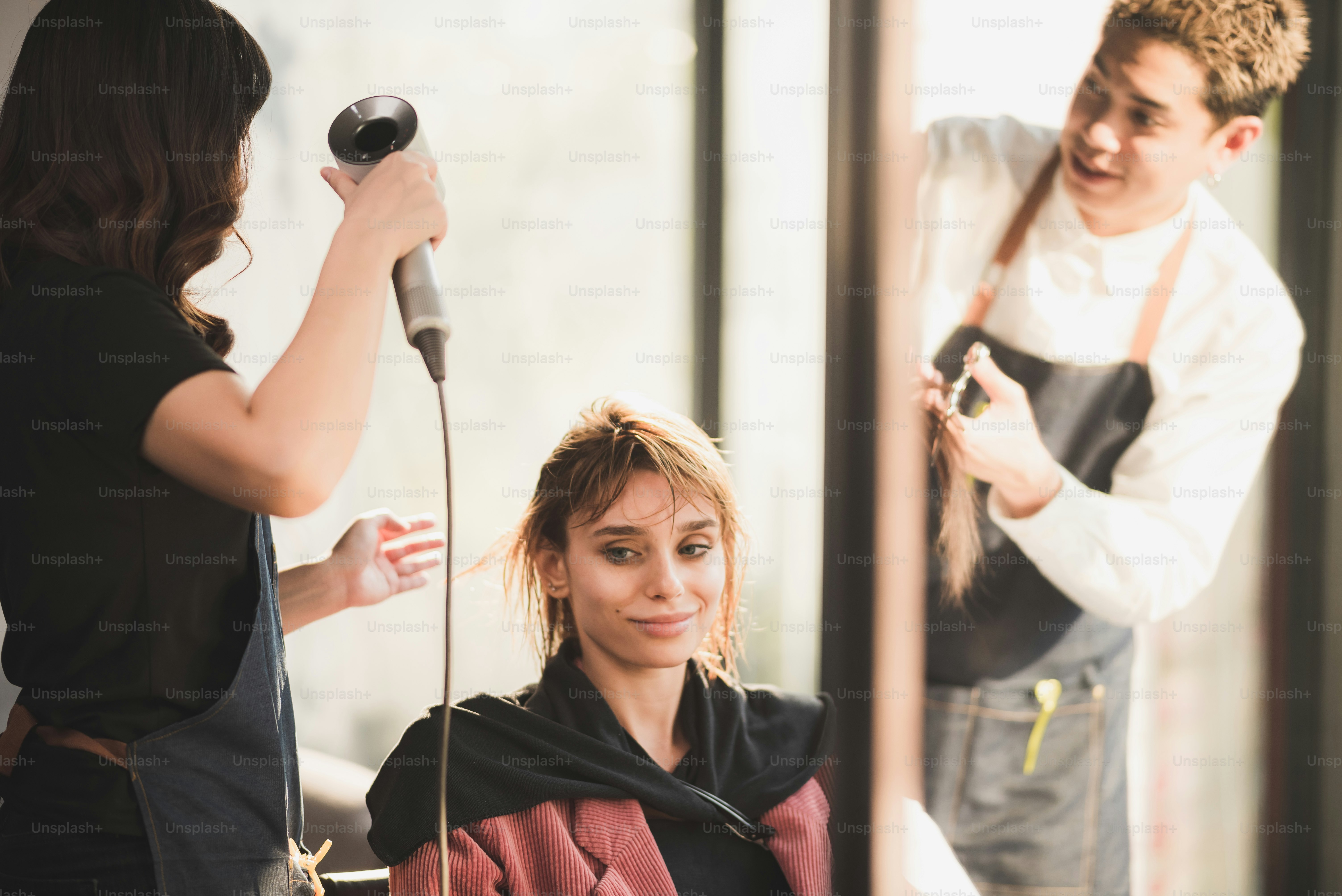 Professional hairdresser stylist person and hair fashion beauty salon ...