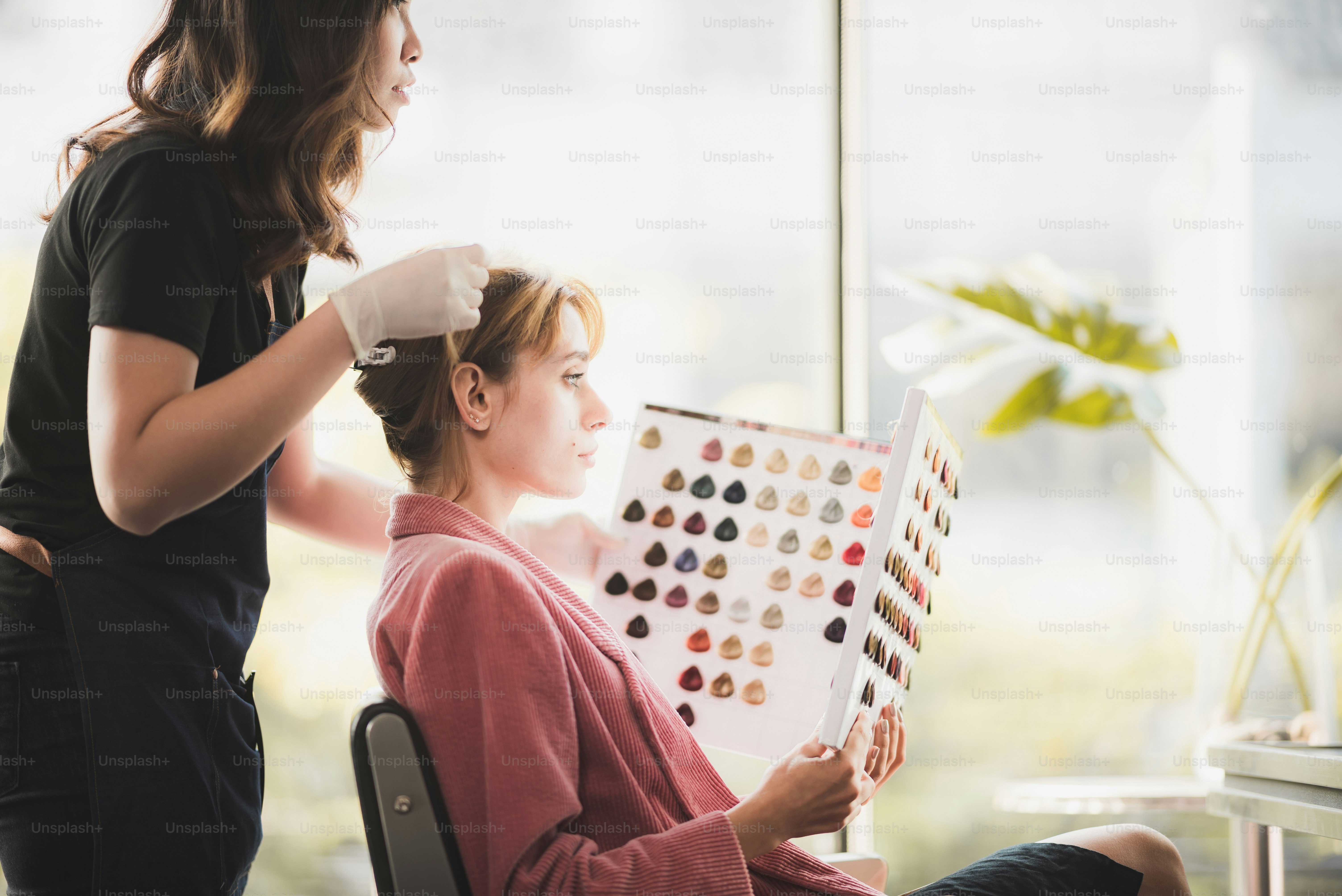 Professional hairdresser stylist person and hair fashion beauty salon ...