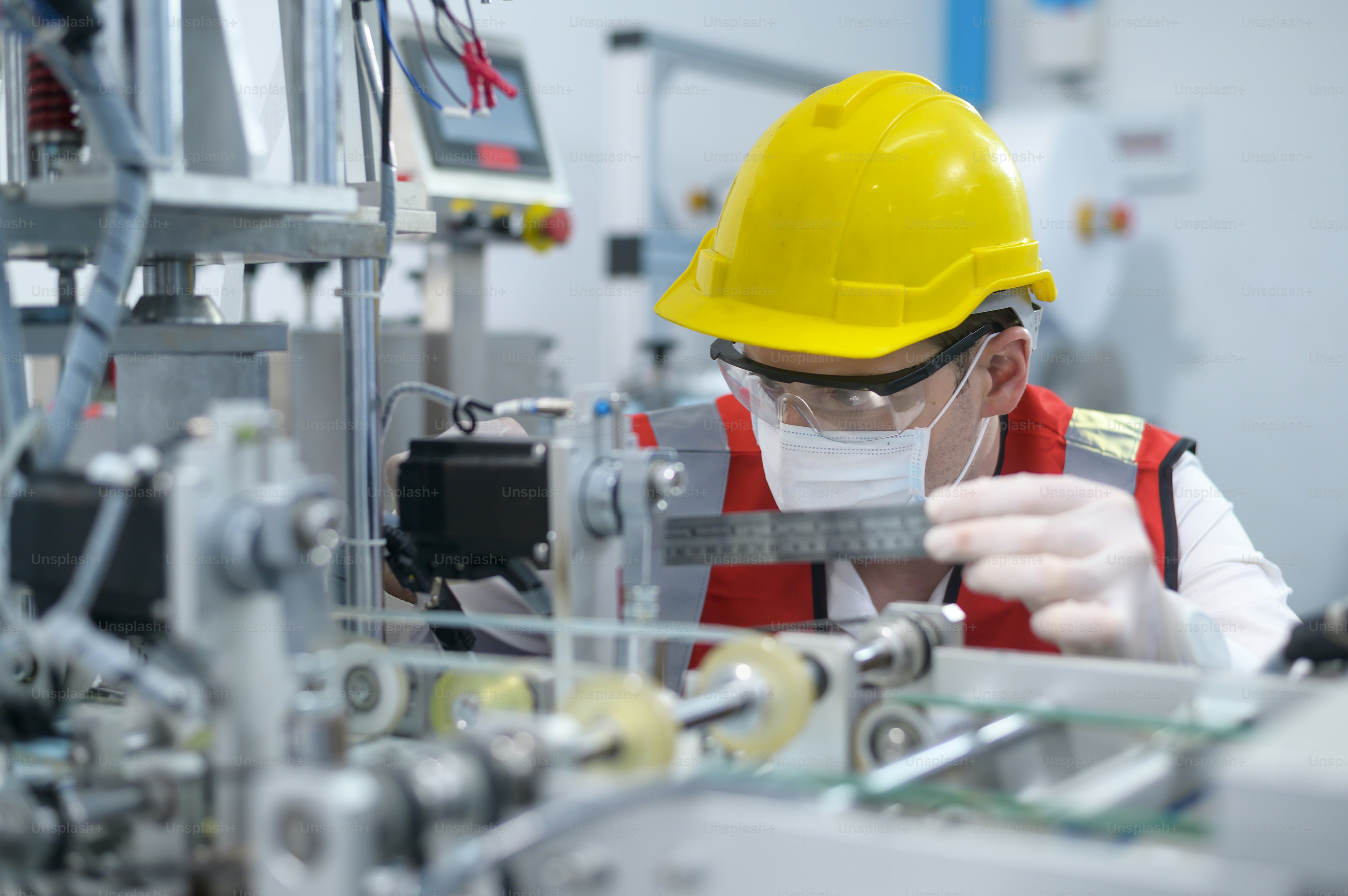 Quality control (QC) engineer monitoring and checking machine system in ...