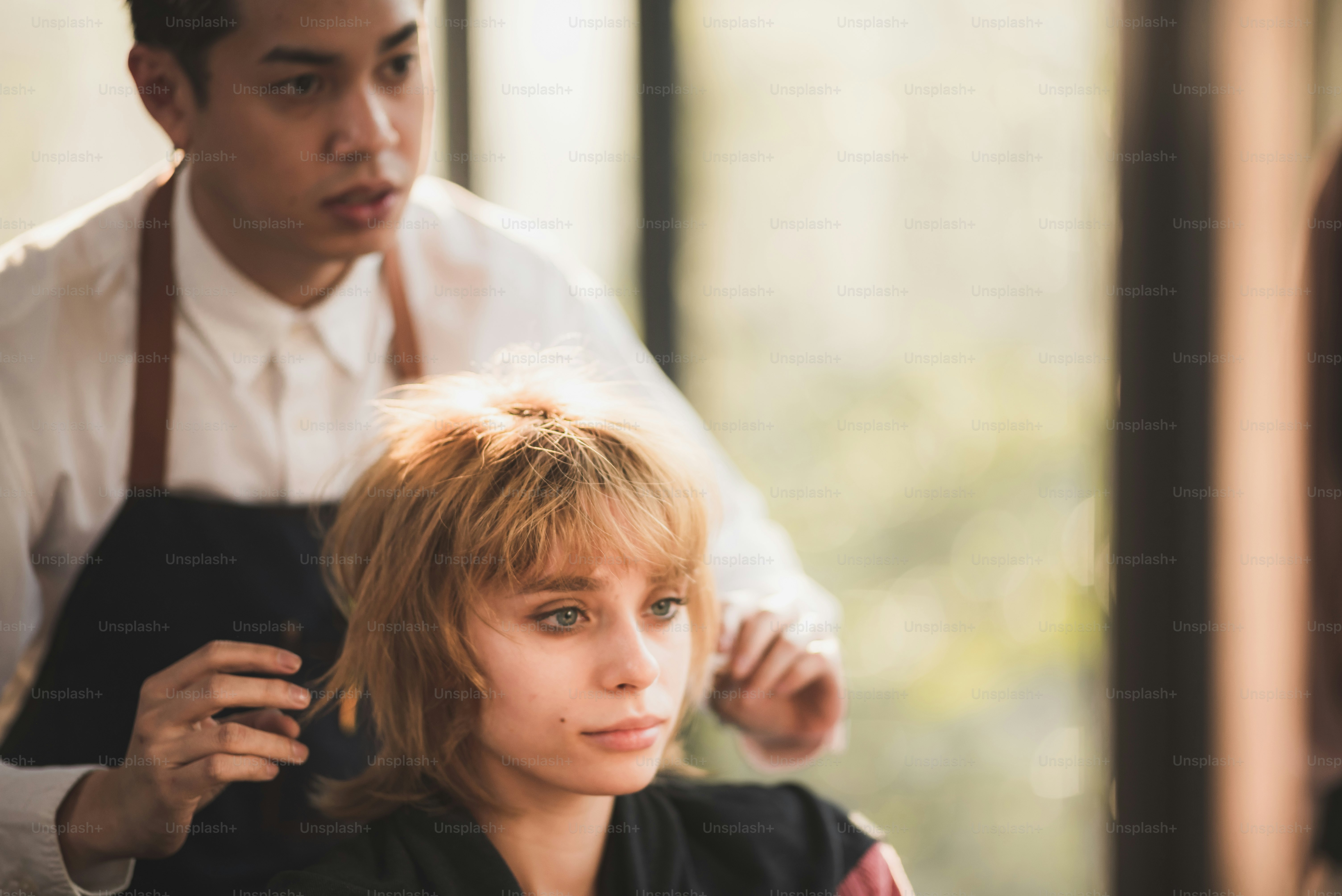 Professional hairdresser stylist person and hair fashion beauty salon ...