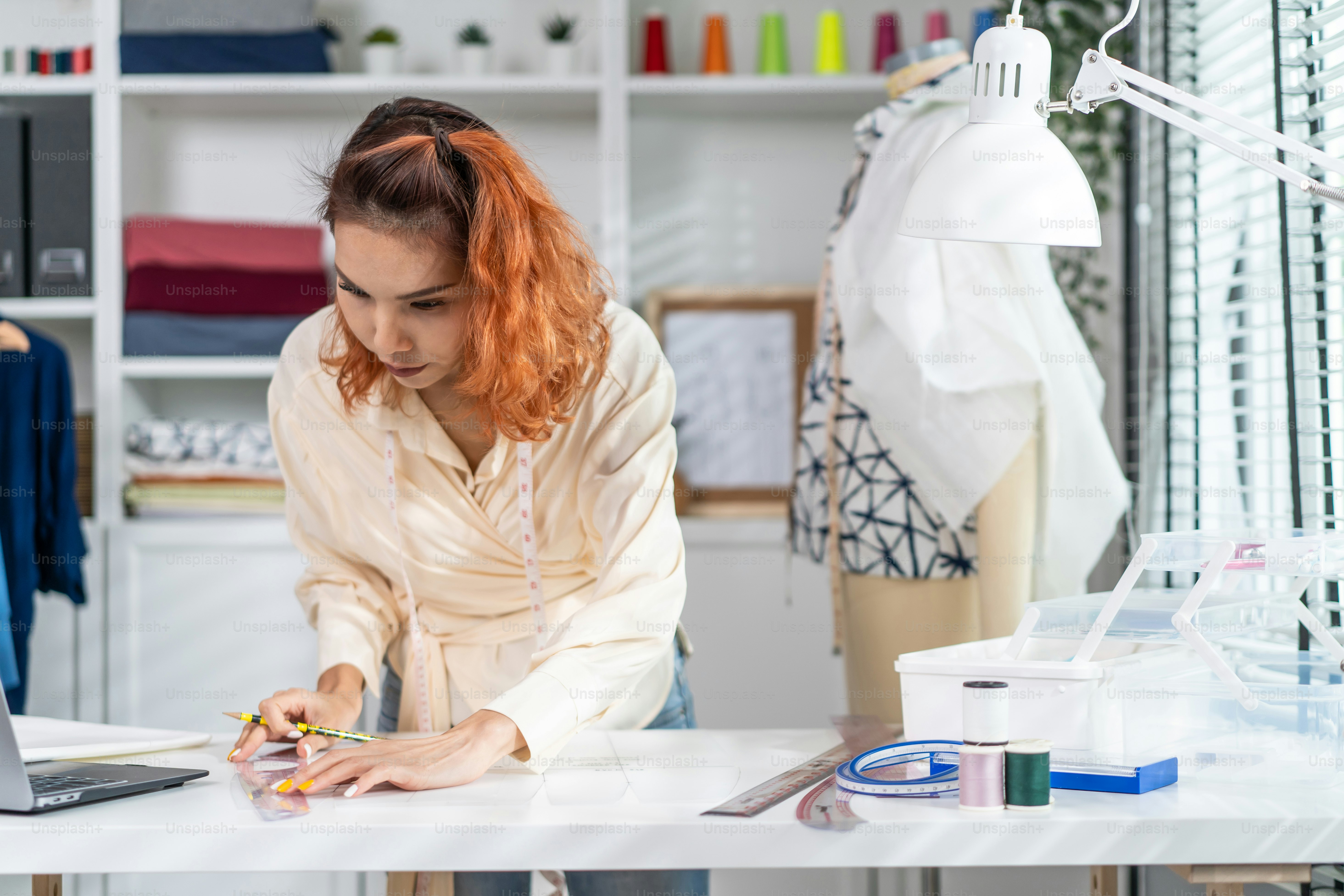 Asian tailor woman measure customer's body to making her new clothes ...