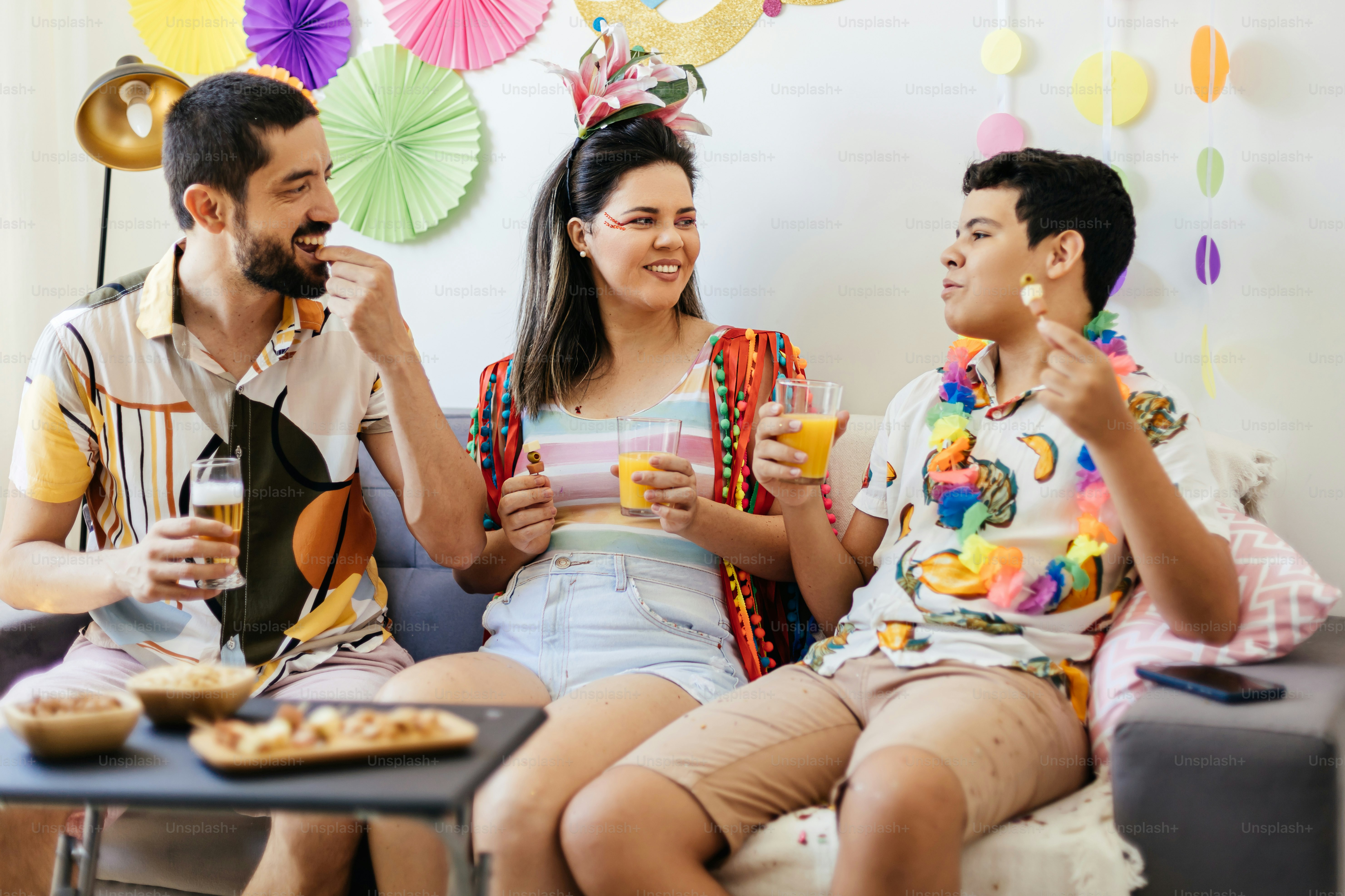 Brazilian Carnival. Family celebrating carnival at home photo ...