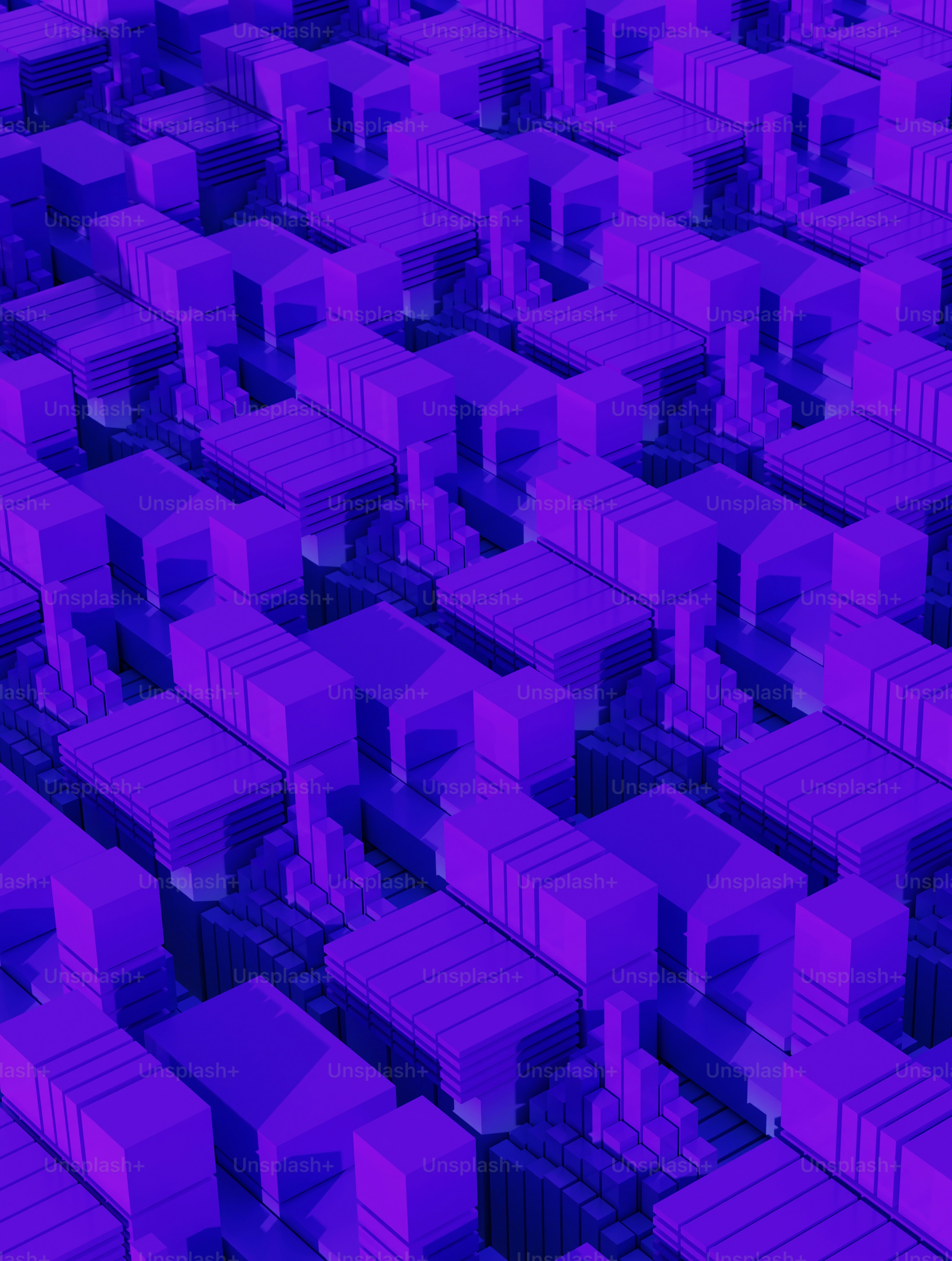 A very large group of purple boxes in the middle of a room photo ...